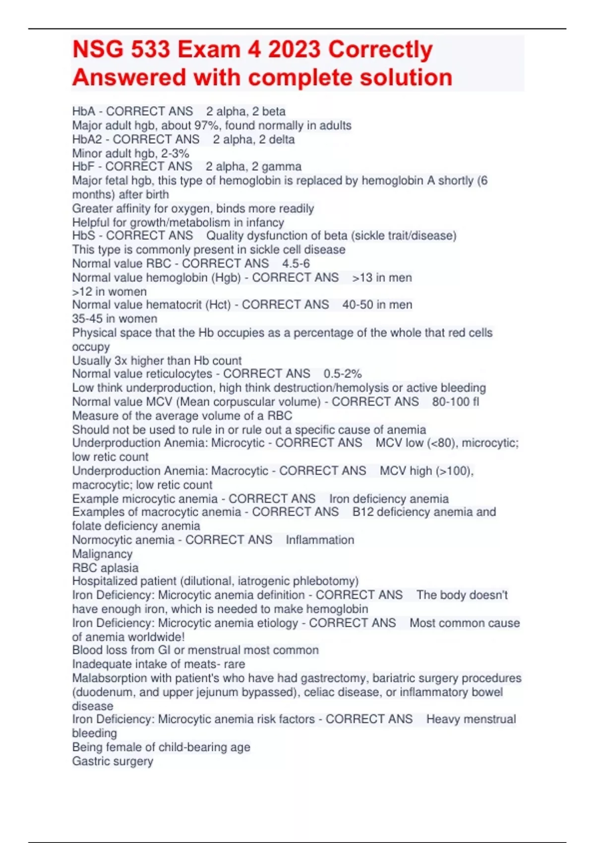 NSG 533 Exam 4 2023 Correctly Answered with complete solution - NSG 533 ...