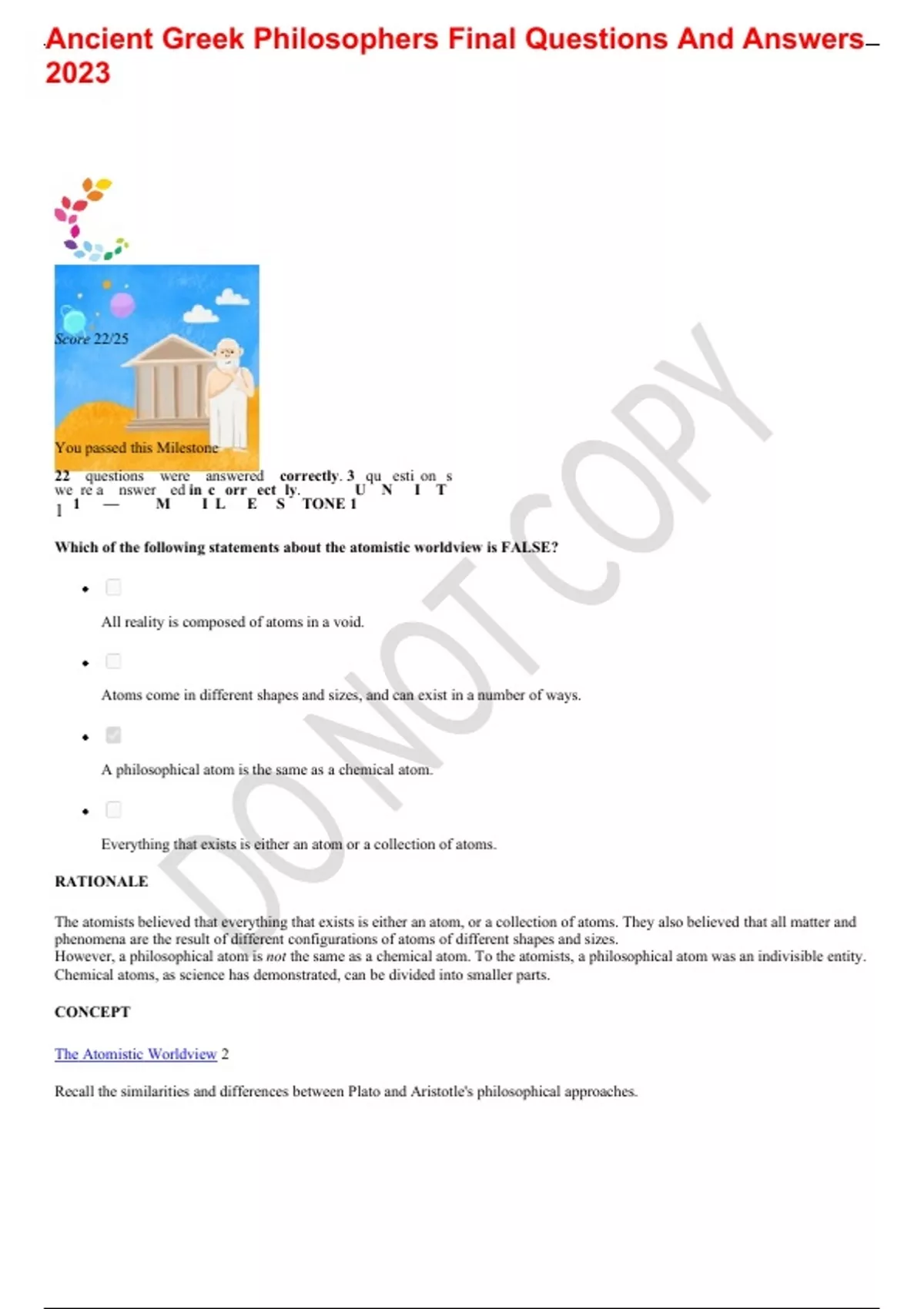 Ancient Greek Philosophers Final Questions And Answers 2023 - RN ...