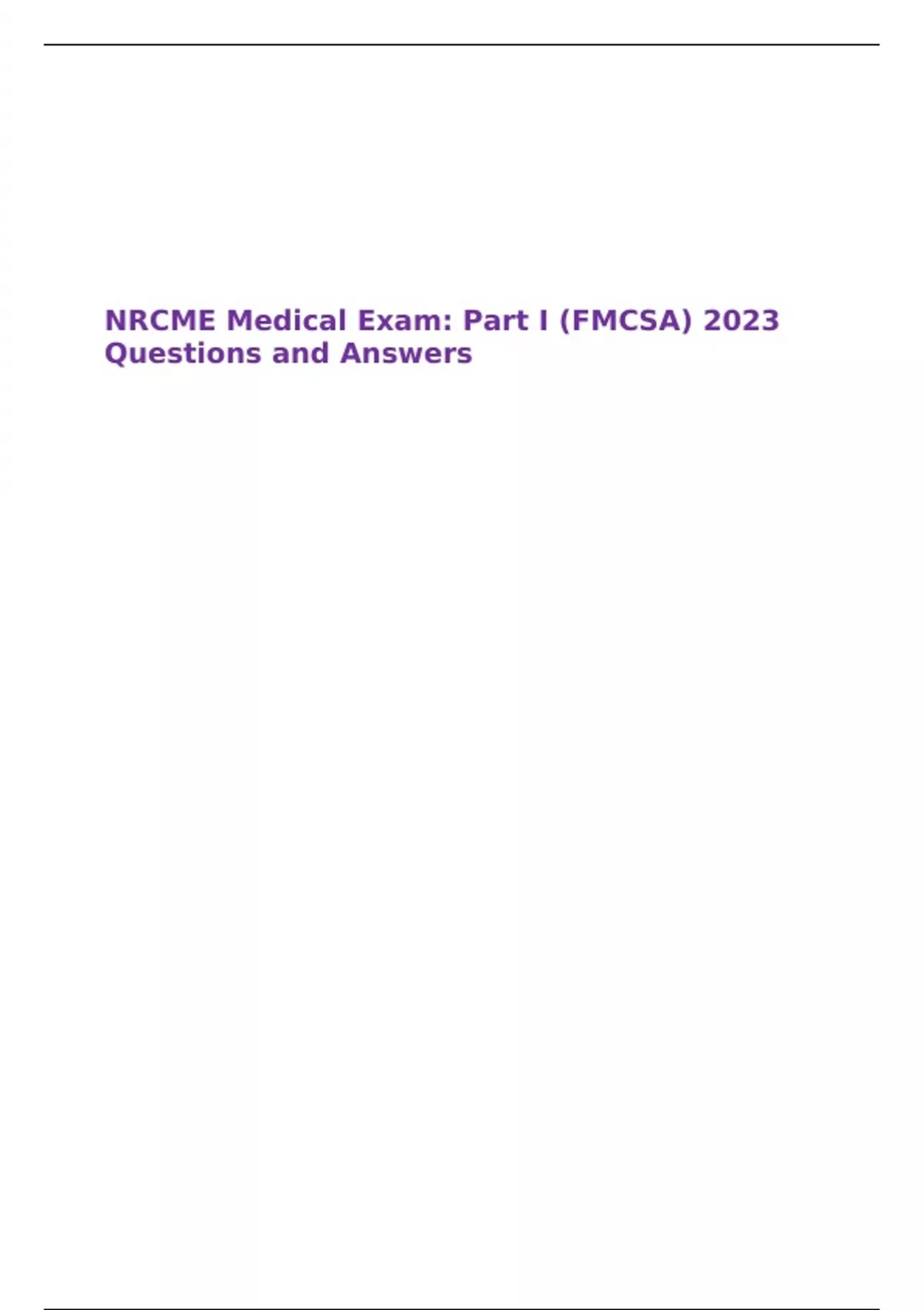 NRCME Medical Exam: Part I (FMCSA) 2023 Questions and Answers - NRCME ...