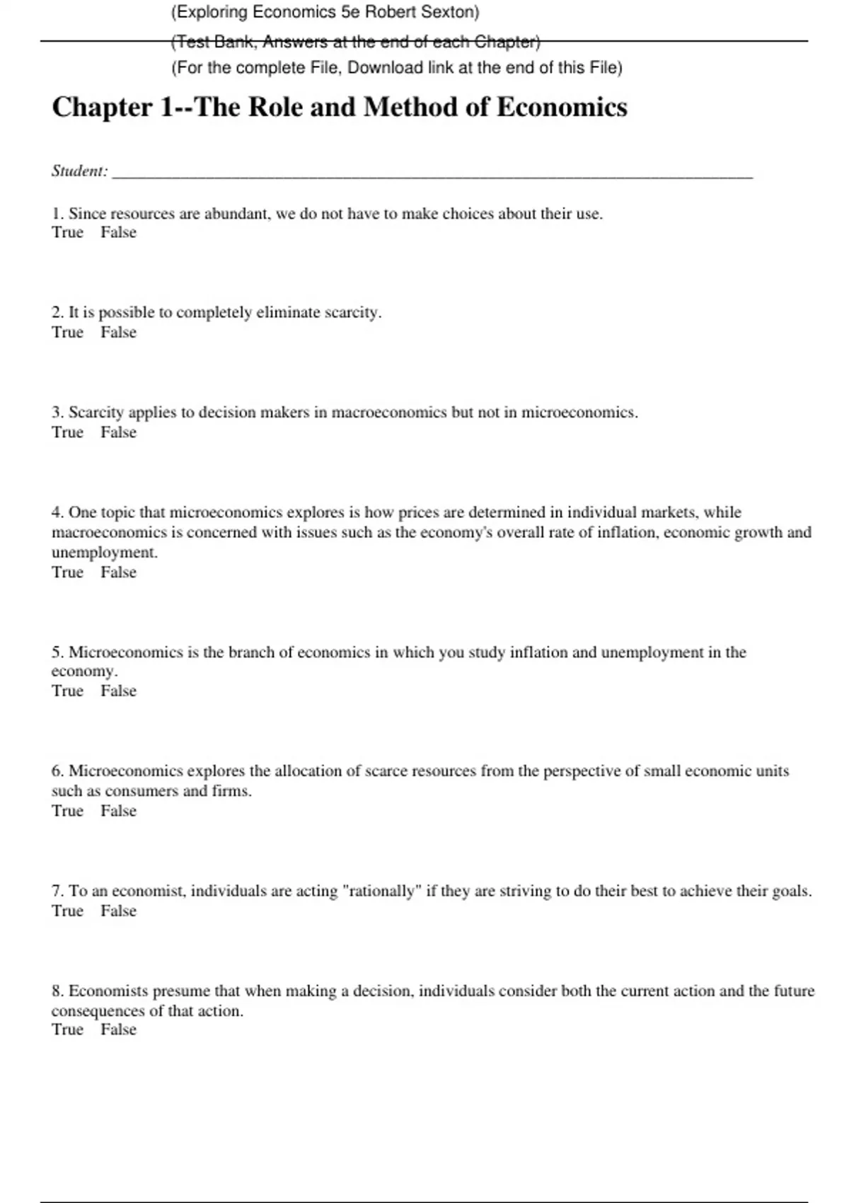 Exploring Economics 5th Edition By Robert Sexton (Test Bank ...