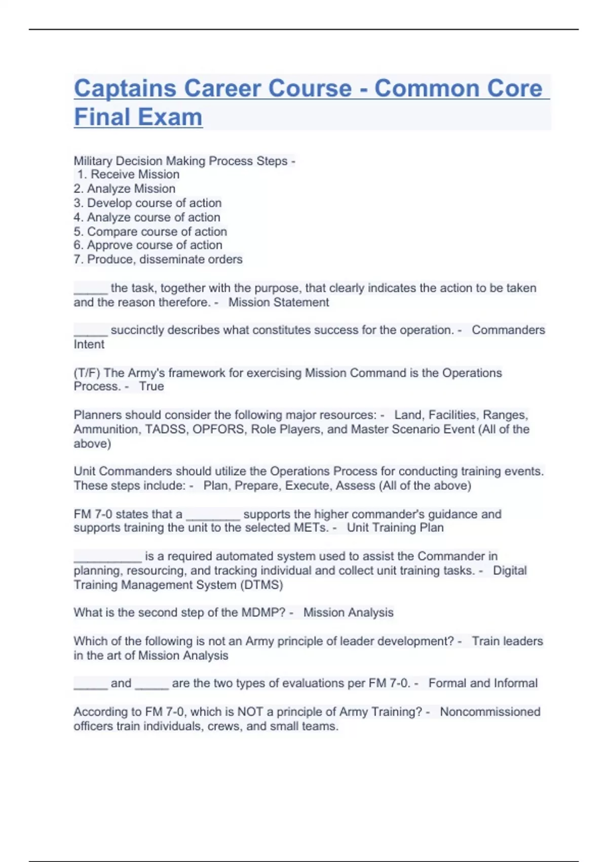 Captains Career Course Common Core Final Exam Florida Stuvia Us