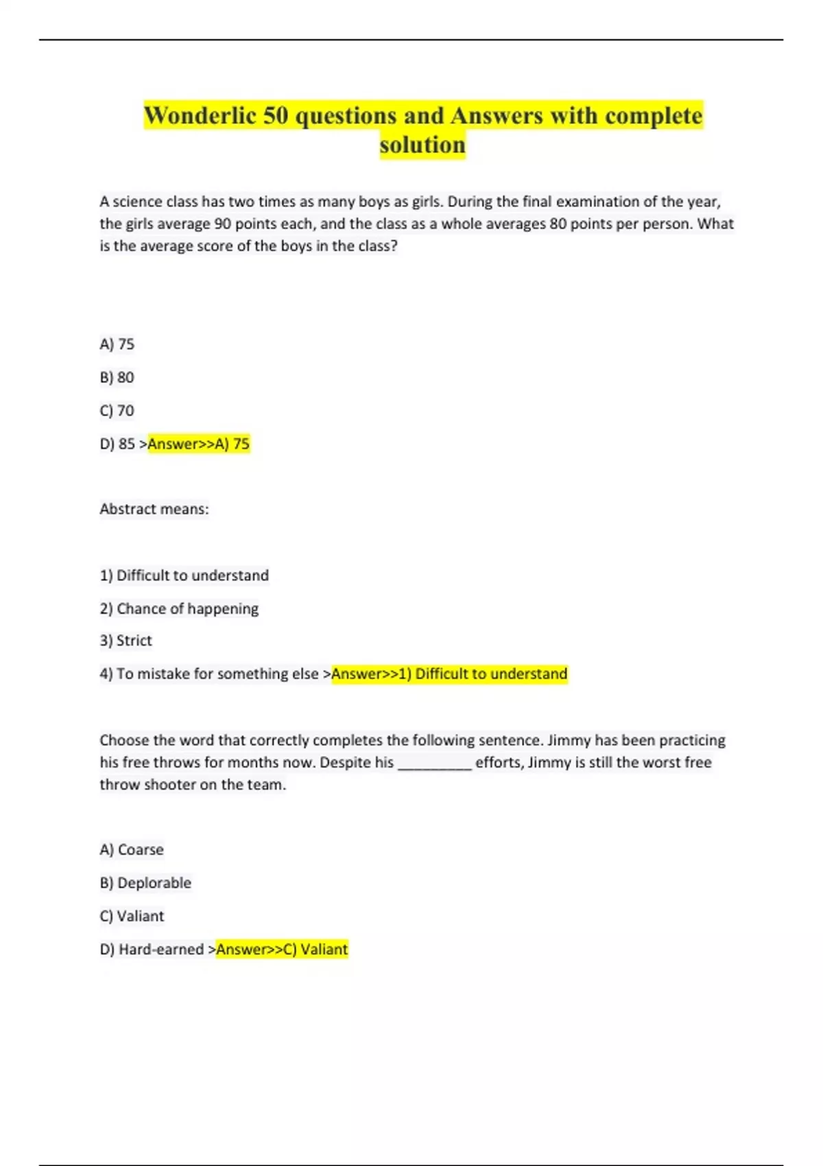 Wonderlic 50 questions and Answers with complete solution - Wonderlic ...