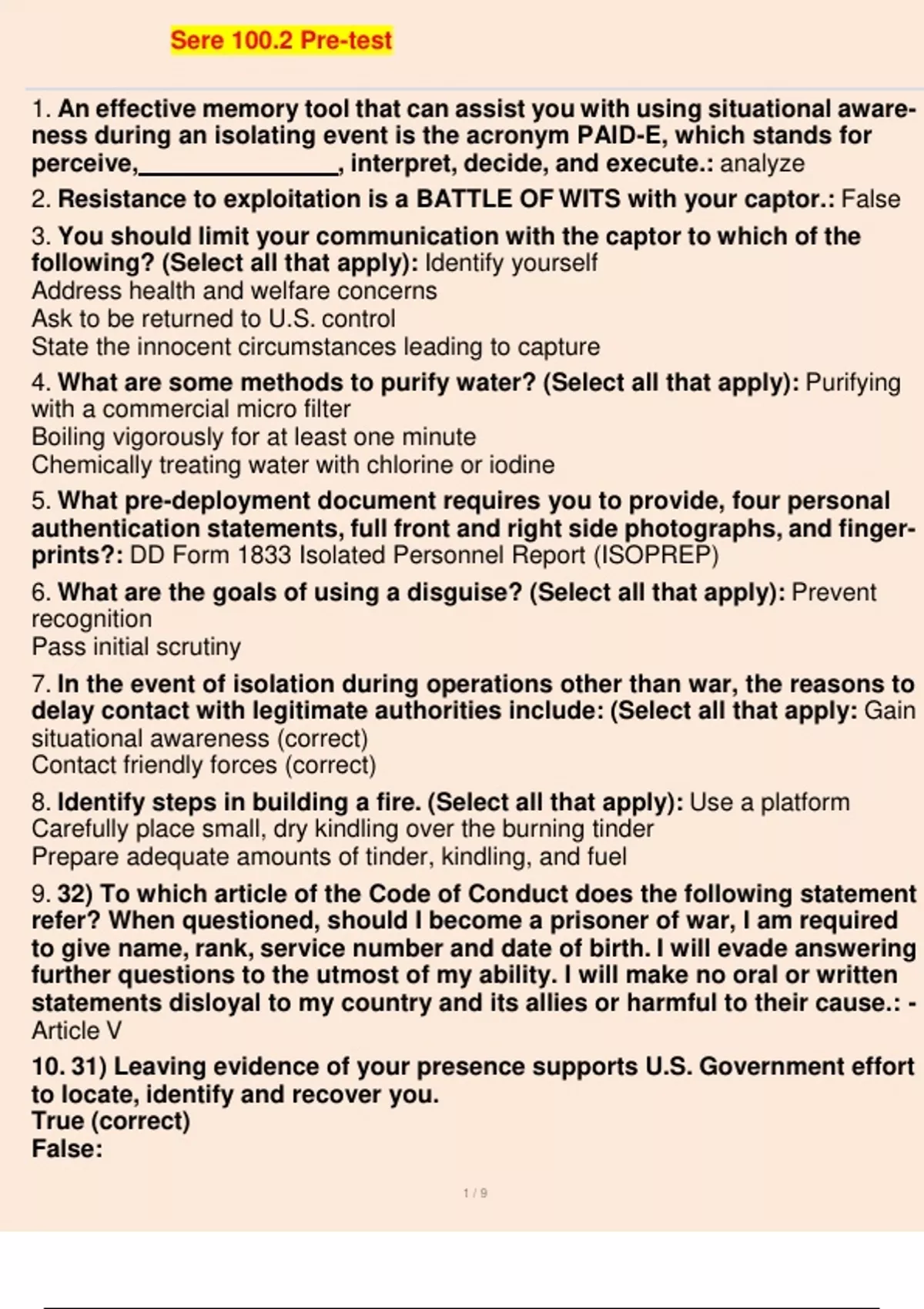 Situational Awareness Test