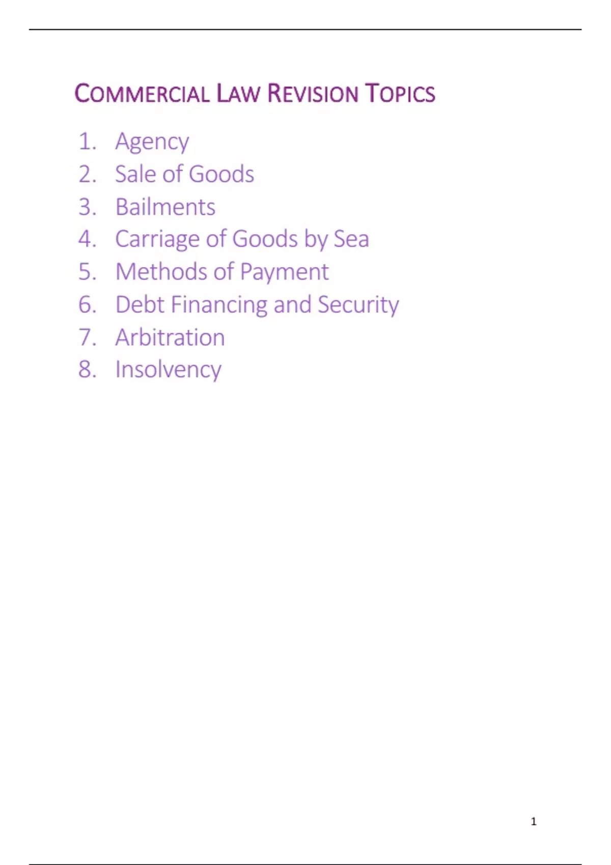 PRINCIPLES OF COMMERCIAL LAW: ALL TOPICS (Revision Notes) - Law 237 ...