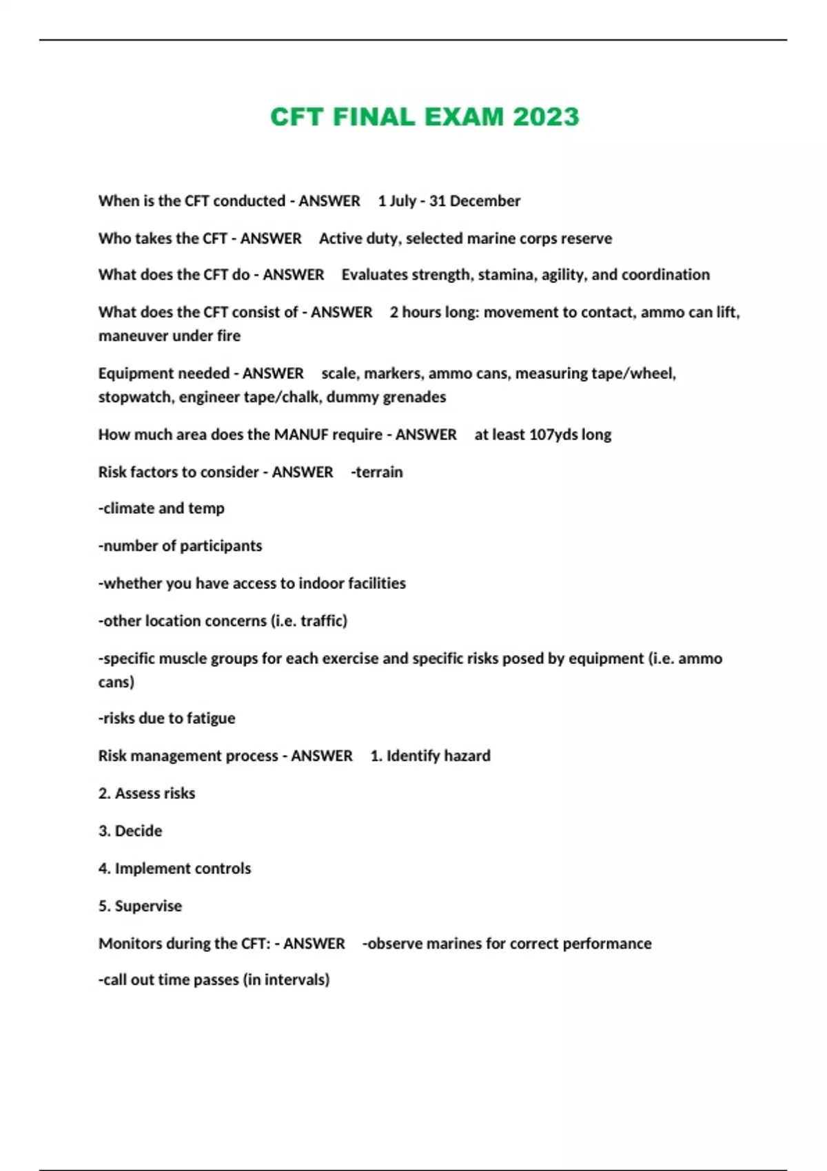 CFT FINAL EXAM 2023 - CFT - Stuvia US