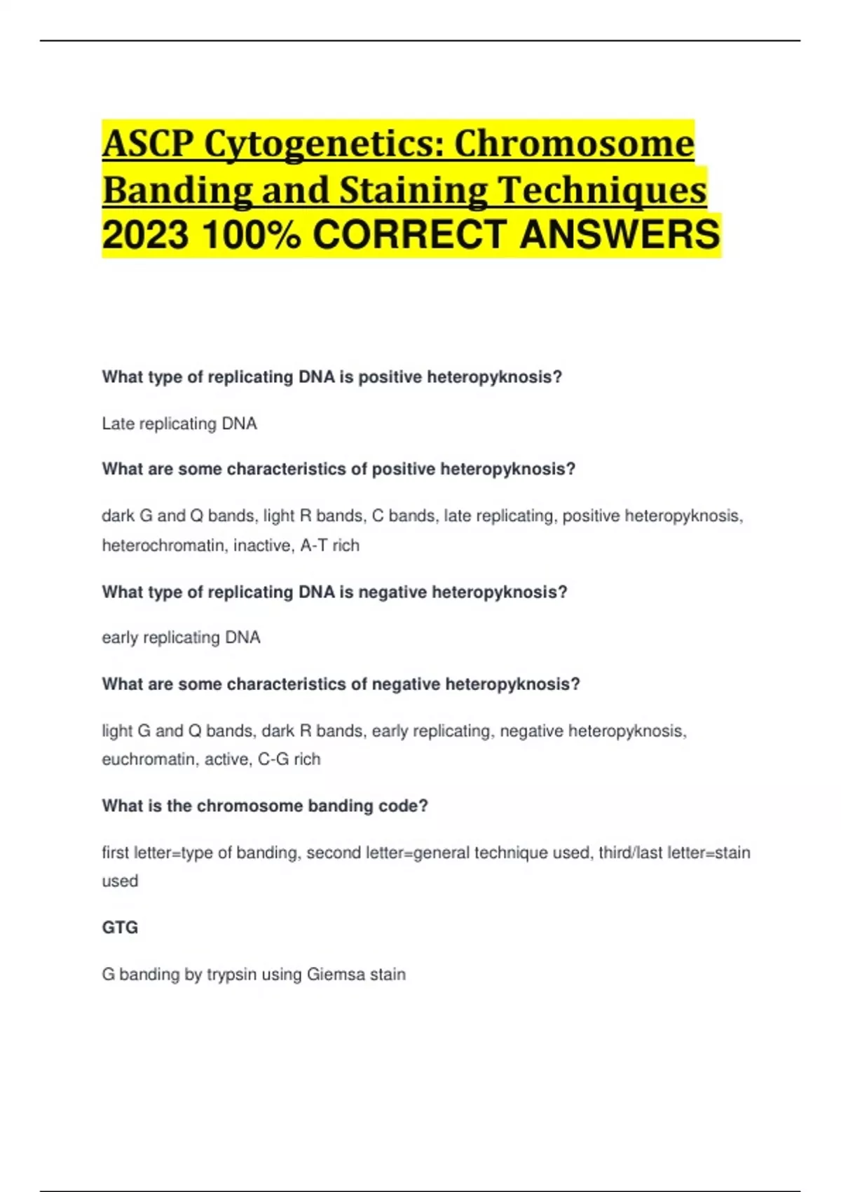 ASCP Cytogenetics: Chromosome Banding and Staining Techniques 2023 100% ...