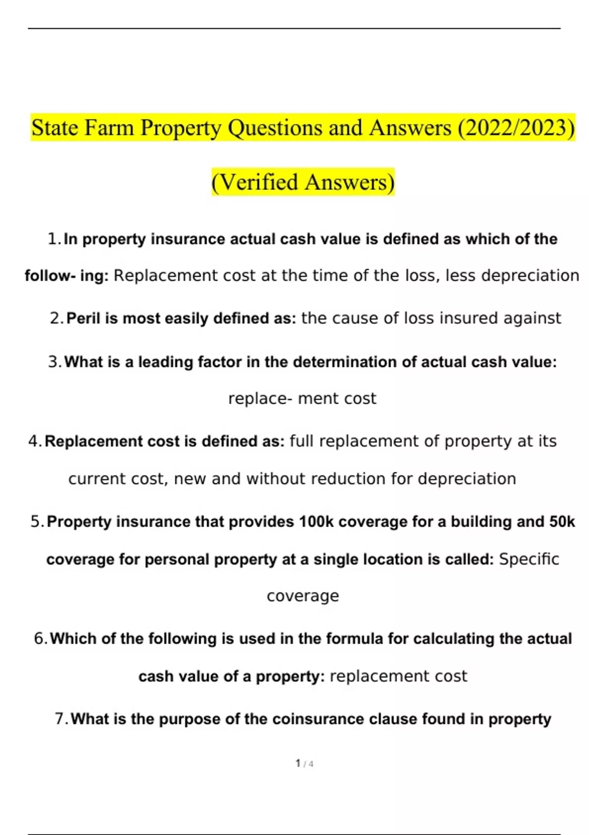 State Farm Property Exam 2022-23 Questions with Correct Answers |100% ...