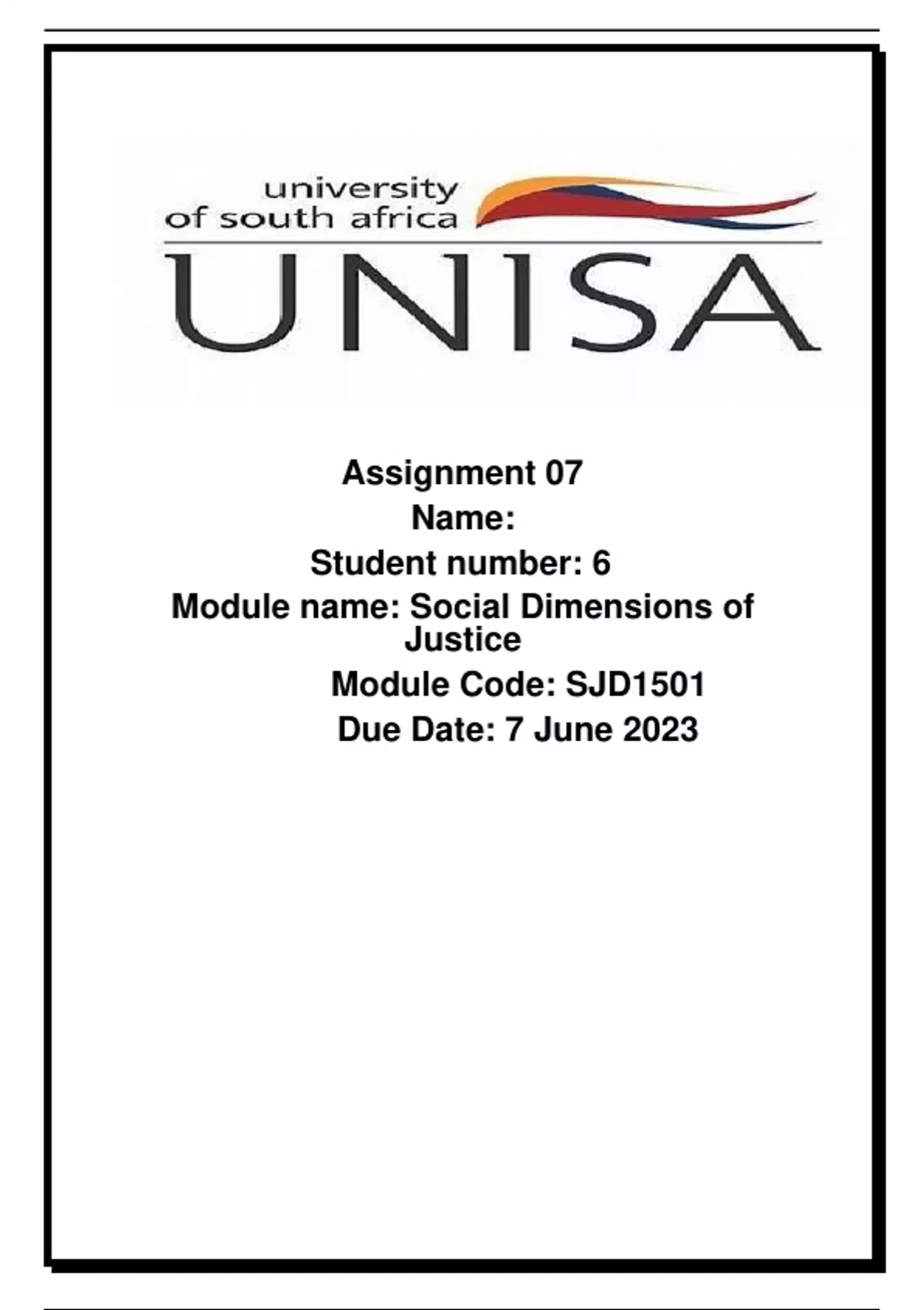 SJD1501 ASSIGNMENT 7 SEMESTER 1 2023 - SJD1501 - Social Dimensions Of ...