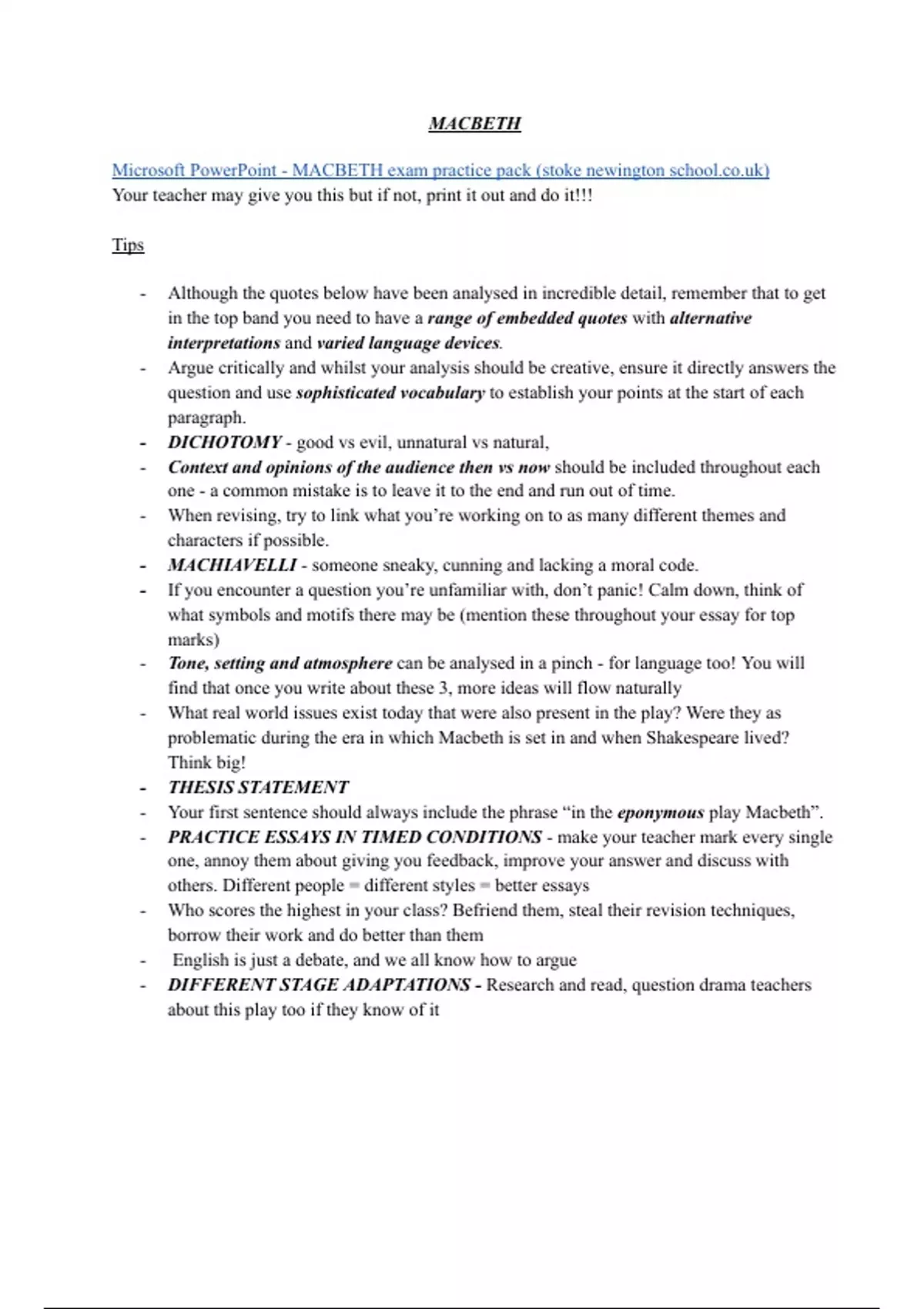 Grade 9 GCSE AQA Macbeth Revision PDF - English - Stuvia UK