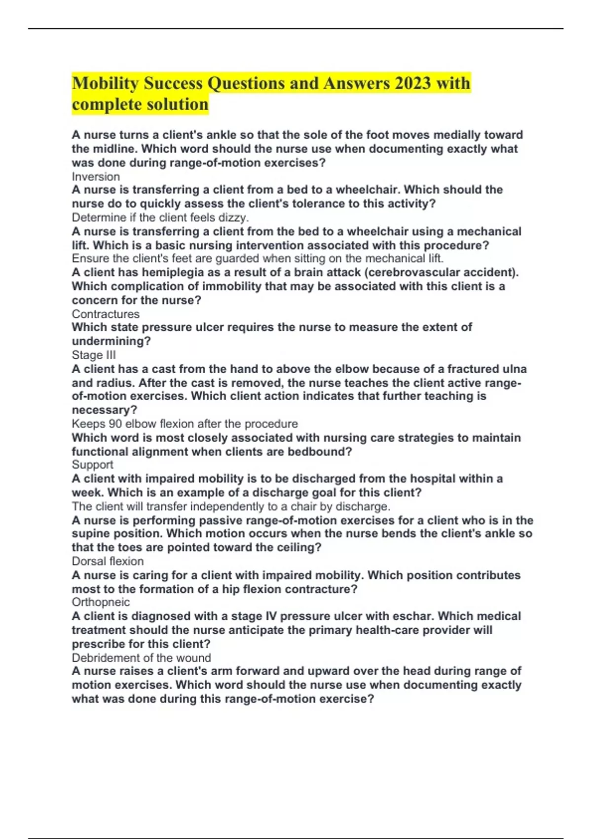 Mobility Success Questions and Answers 2023 with complete solution ...