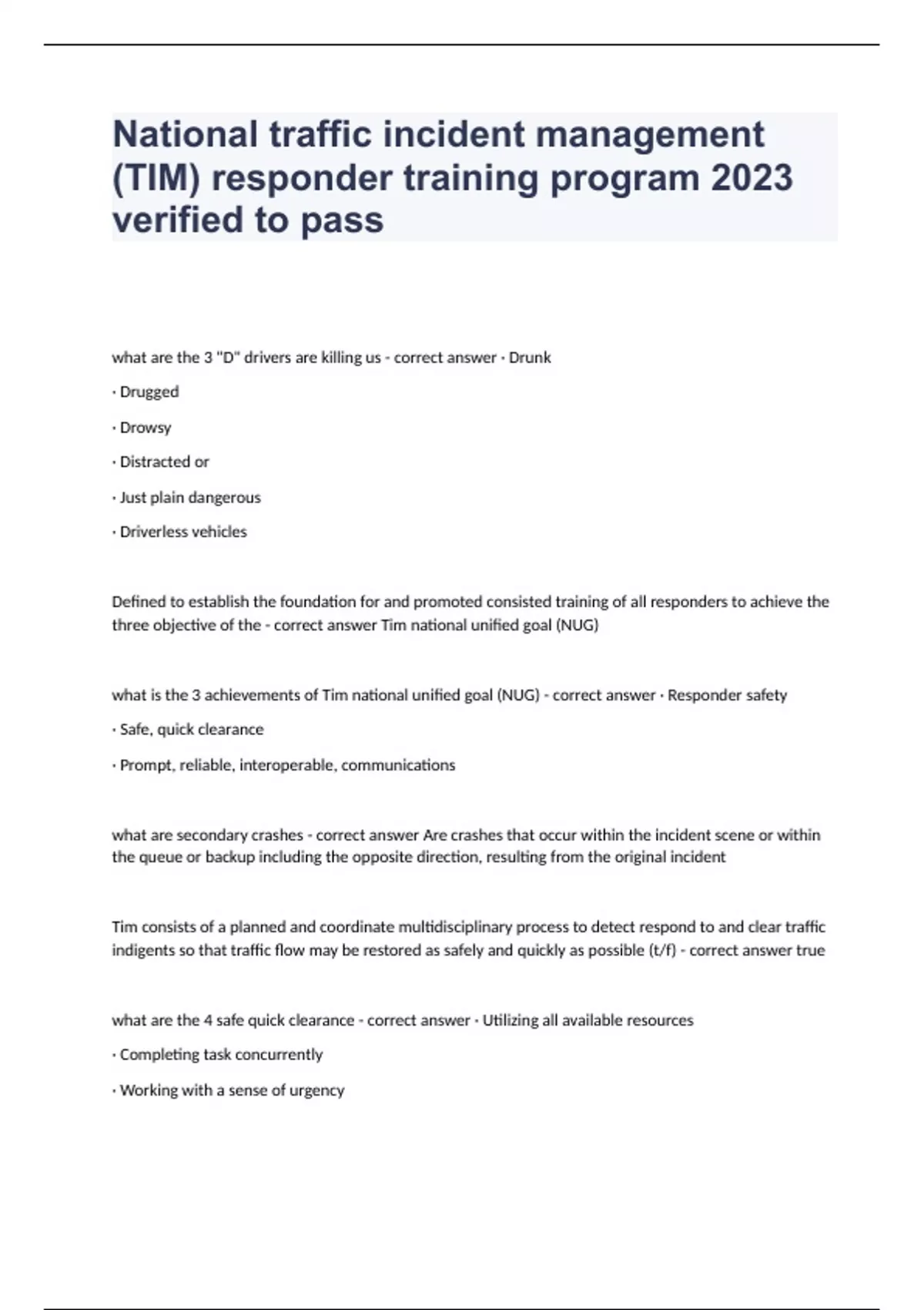 National traffic incident management (TIM) responder training program ...