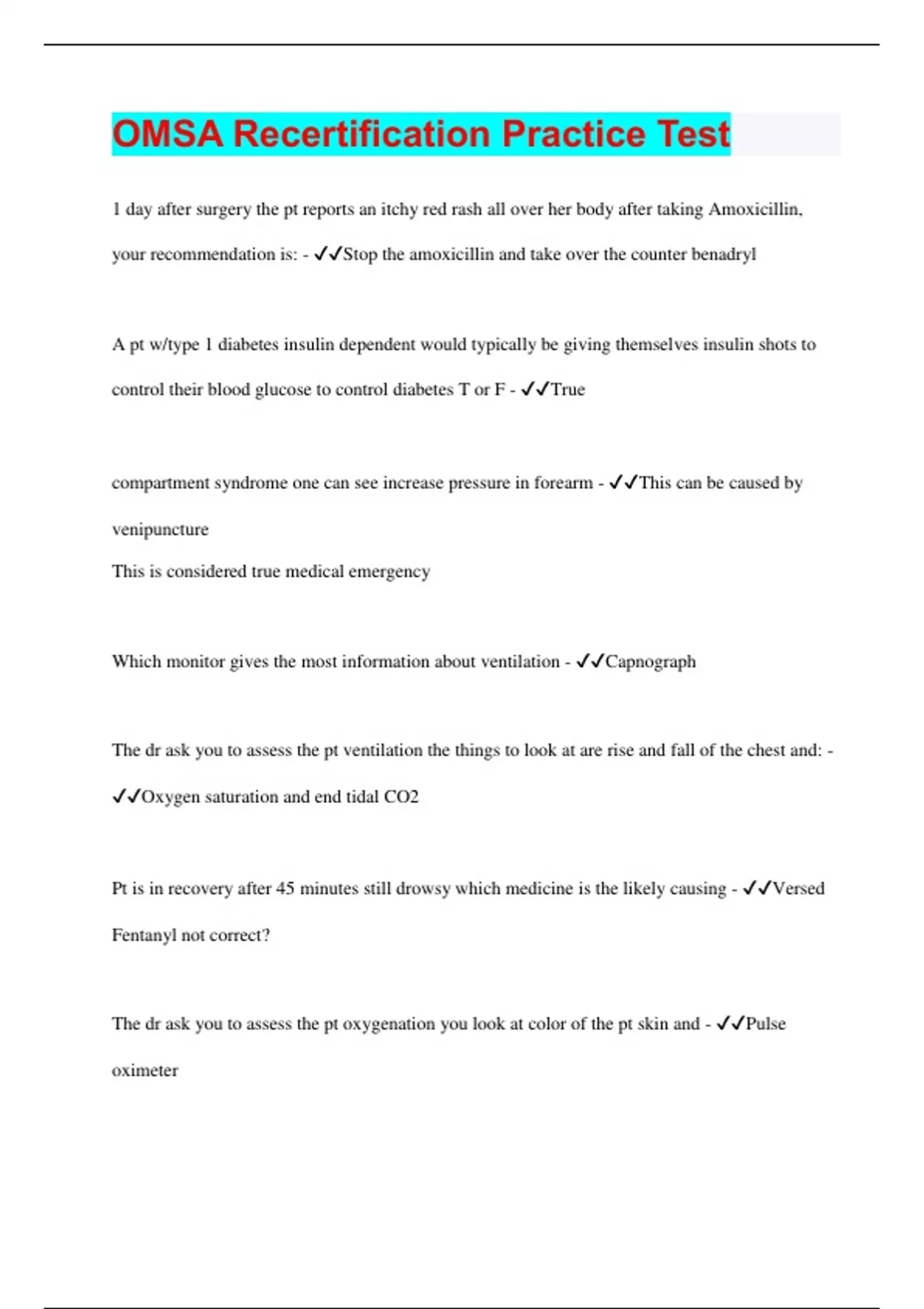 OMSA Recertification Practice Test | Questions with 100% Correct ...
