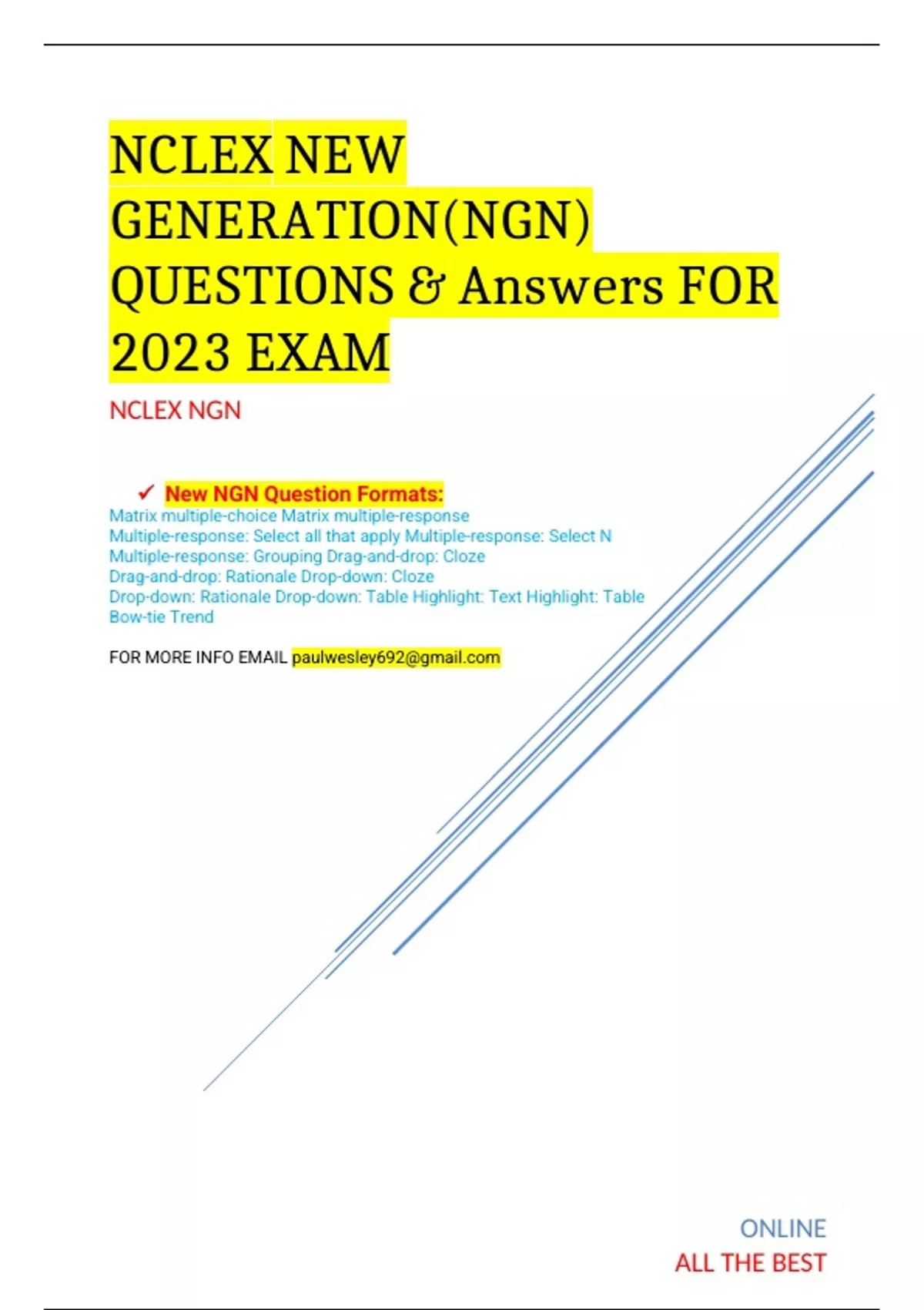 NCLEX NEW GENERATION(NGN) QUESTIONS & Answers FOR 2023 EXAM - NCLEX NEW ...