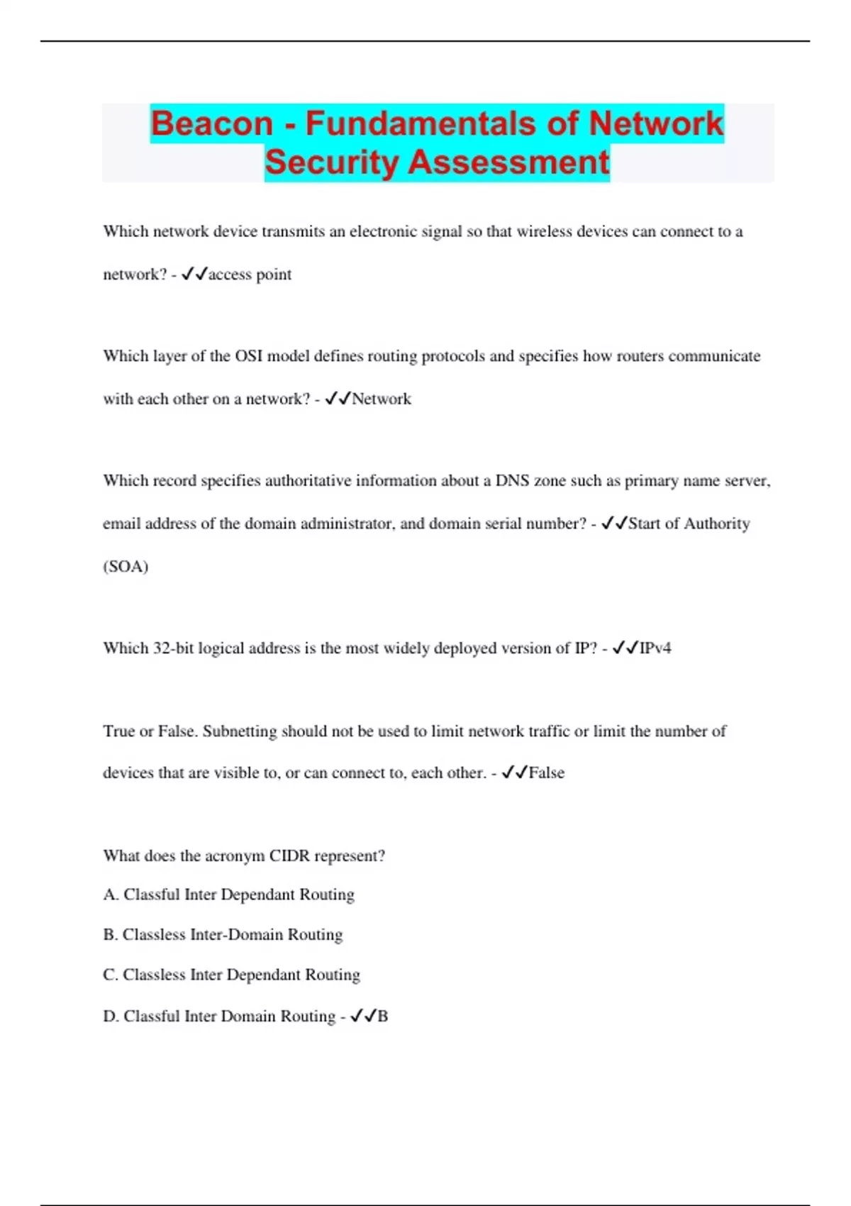Beacon - Fundamentals of Network Security Assessment | Questions with ...
