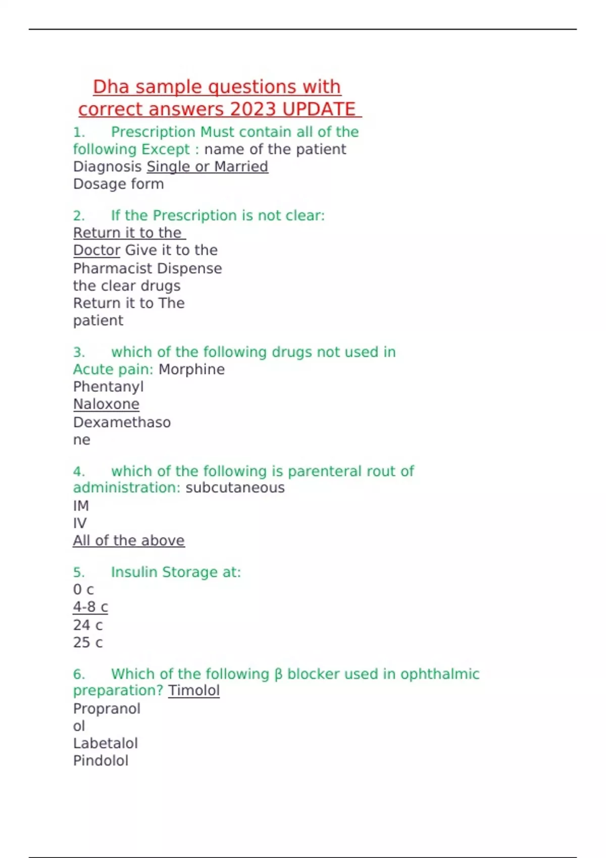 Dha sample questions with correct answers 2023 UPDATE - Dha sample ...