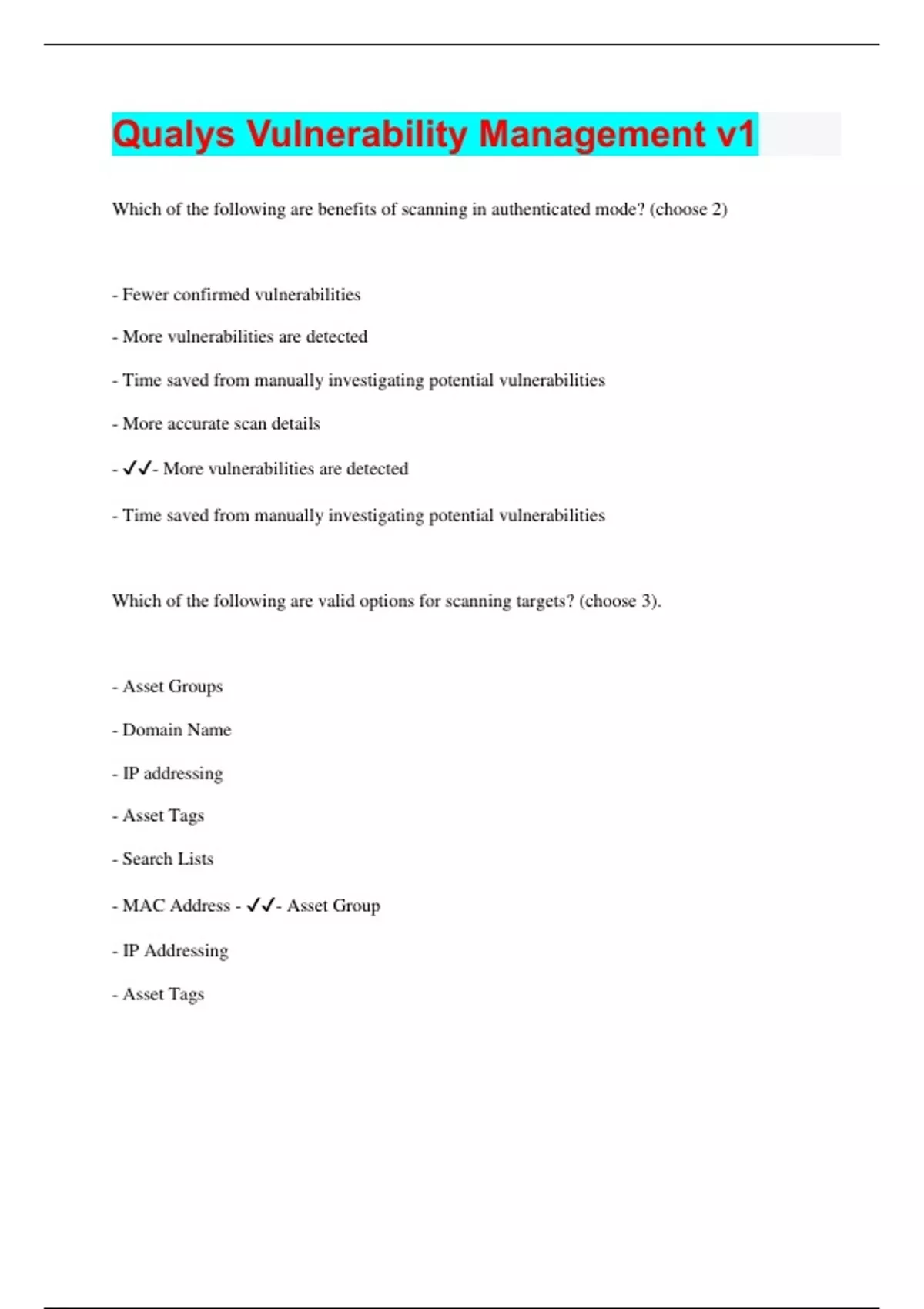 Qualys Vulnerability Management v1 | Questions with 100% Correct ...