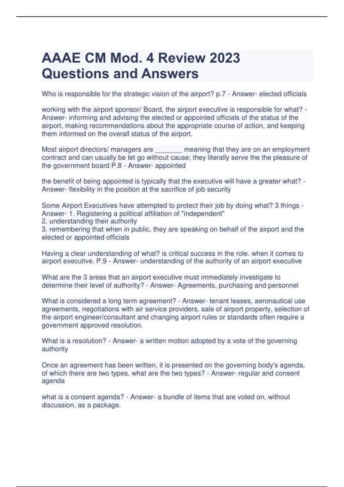 AAAE CM Mod. 4 Review 2023 Questions and Answers - AAAE CM - Stuvia US