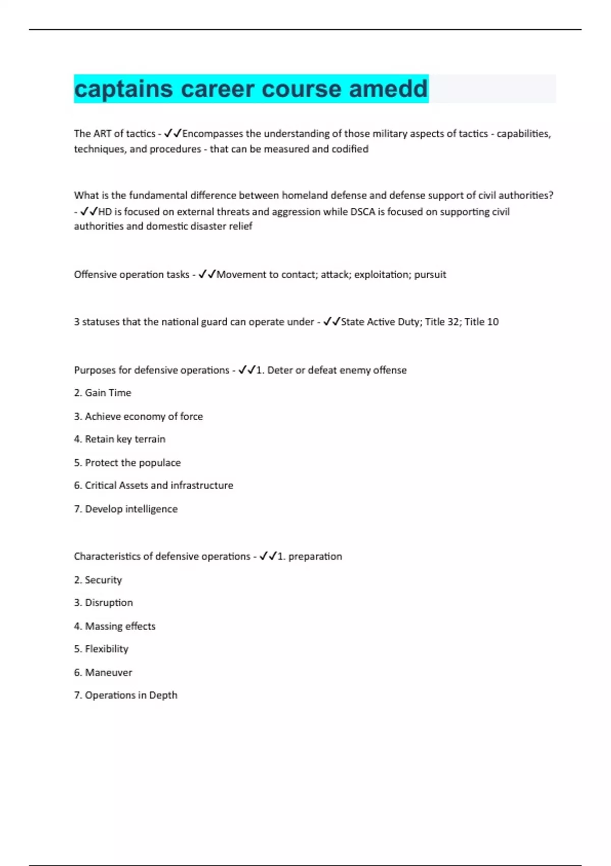 Captains Career Course Amedd Questions With 100 Correct Answers Verified Captains Career