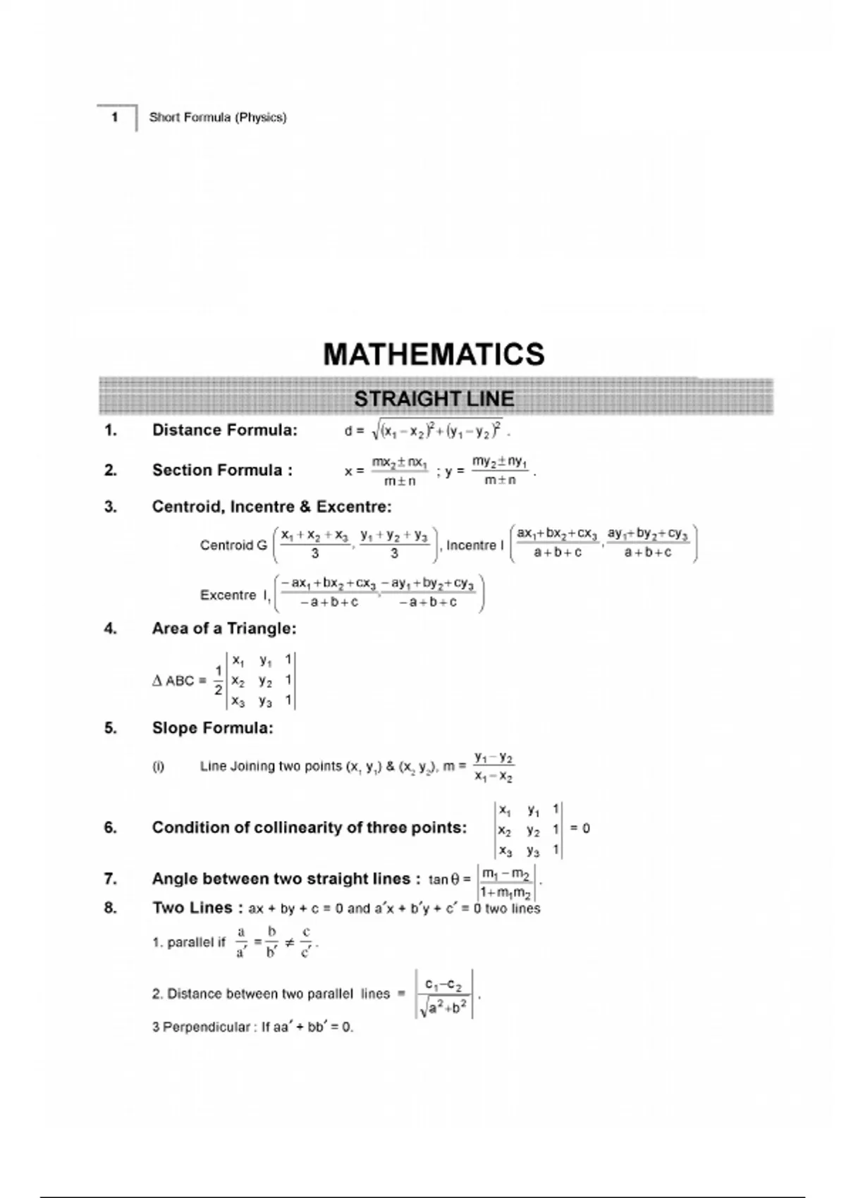 Summary COMPLETE MATH JEE FORMULA SHEET - Mathematics - Stuvia US
