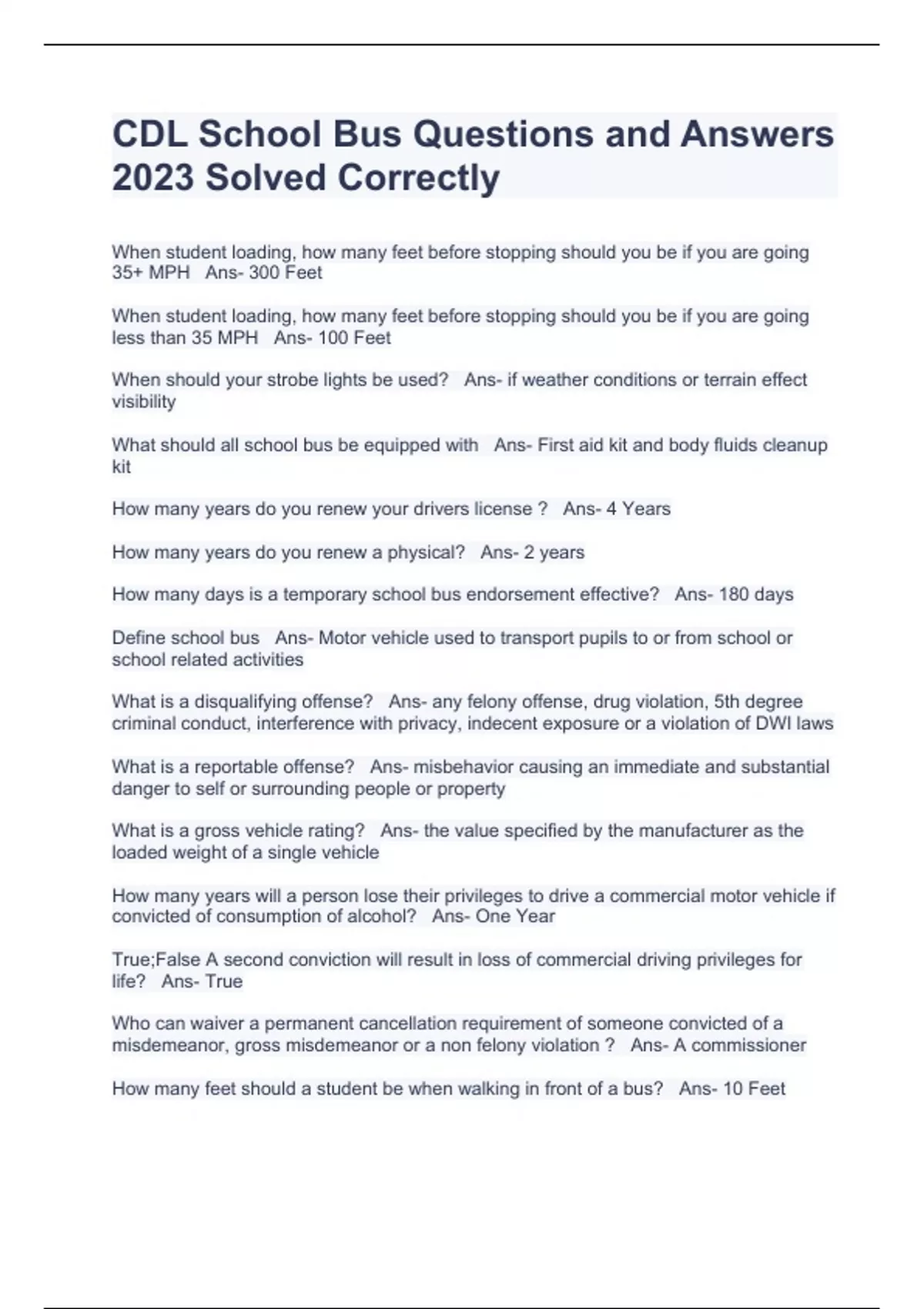 CDL School Bus Questions and Answers 2023 Solved Correctly - CDL School ...