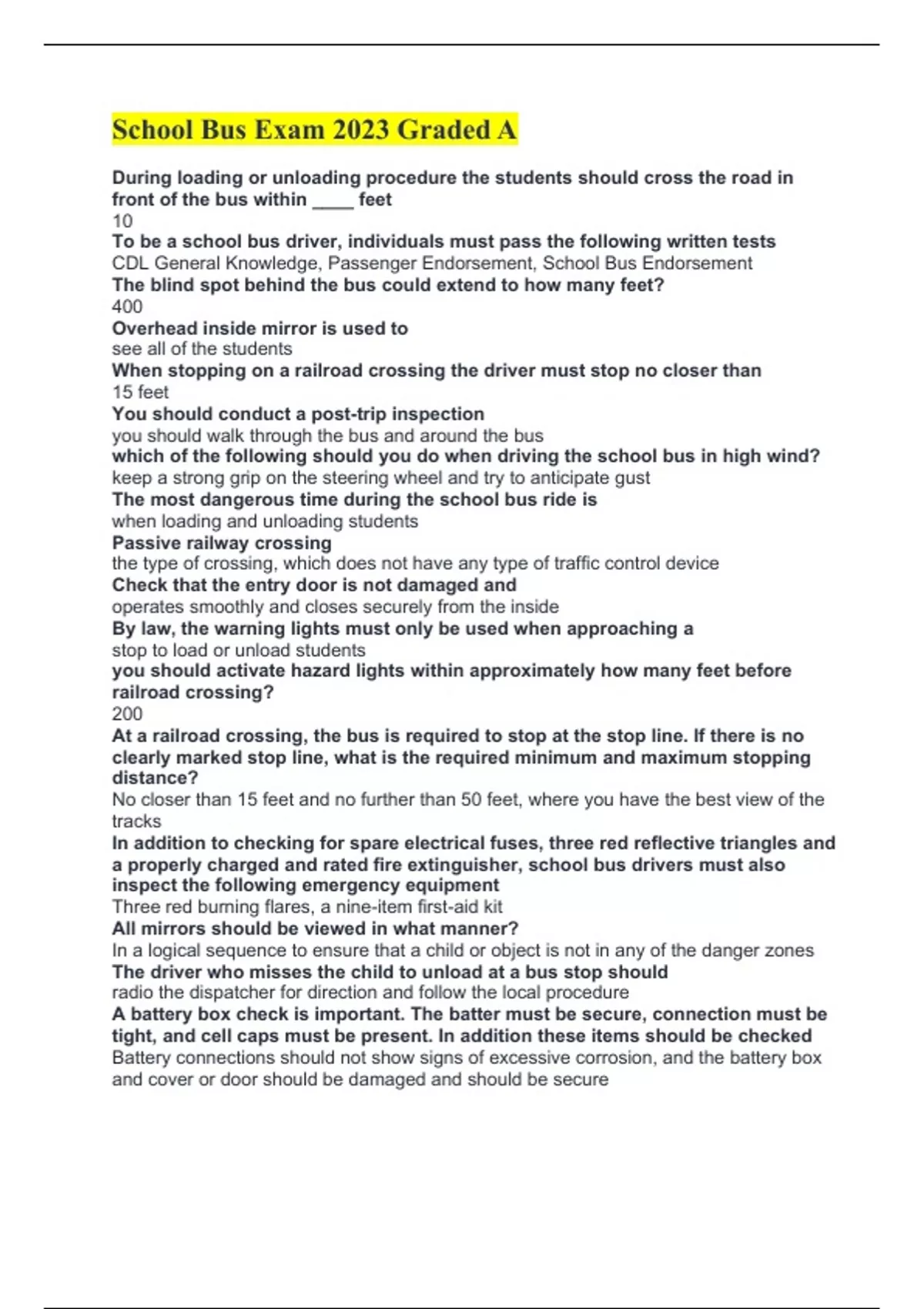 school bus Bundle pack latest 2023 with complete solution - Stuvia US