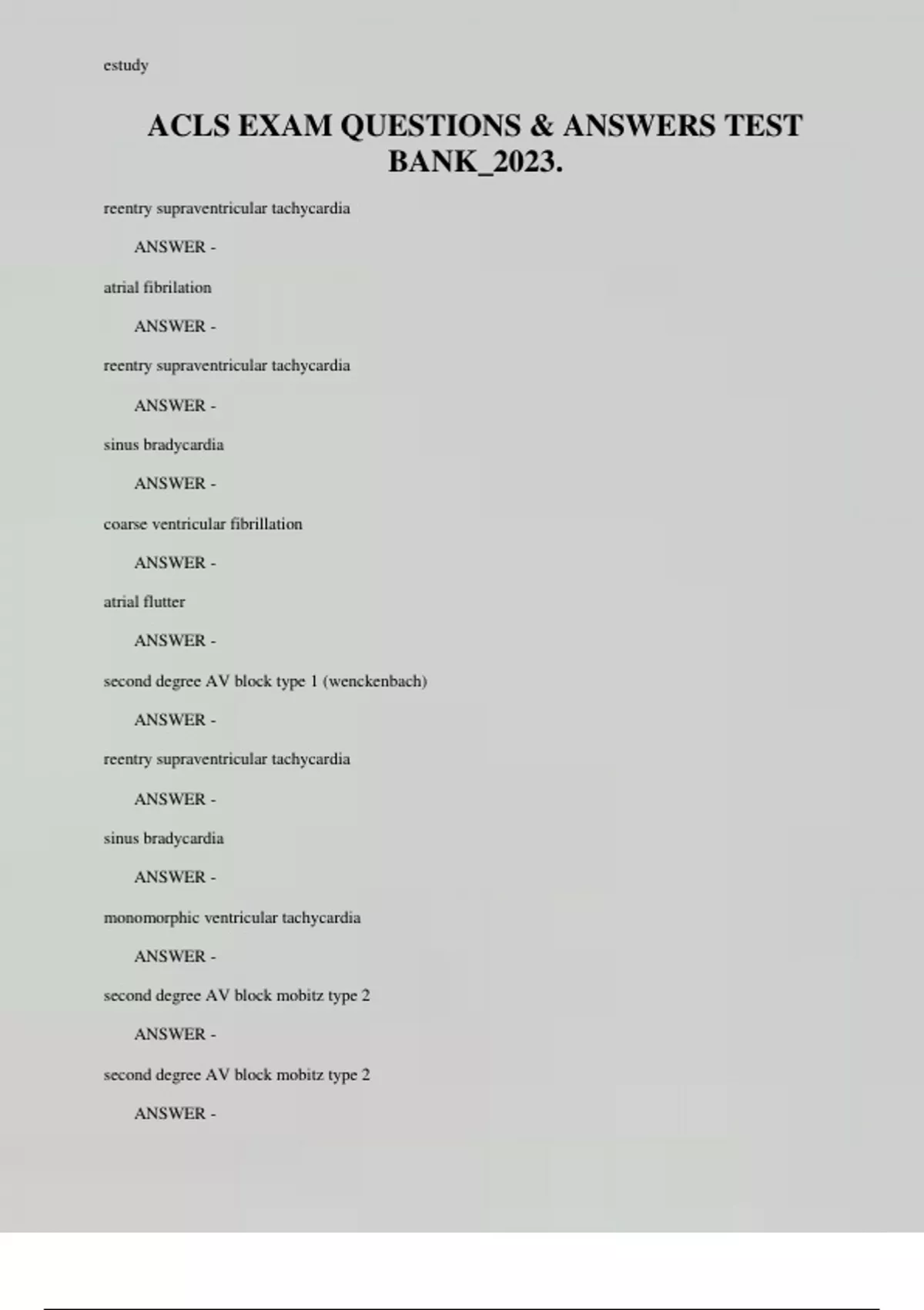 ACLS EXAM QUESTIONS & ANSWERS TEST BANK_2023. - ACLS - Stuvia US