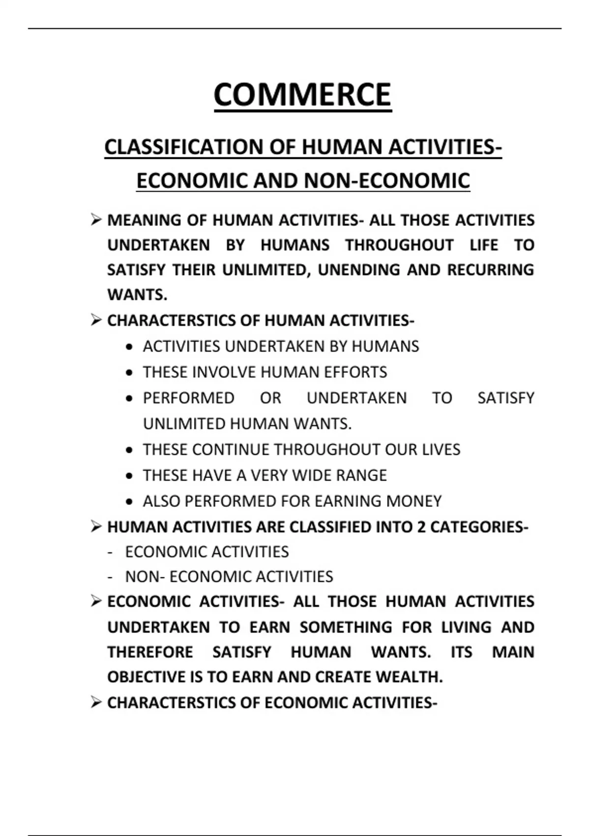Summary CLASSIFICATION OF HUMAN ACTIVITIES - COMMERCE - Stuvia US