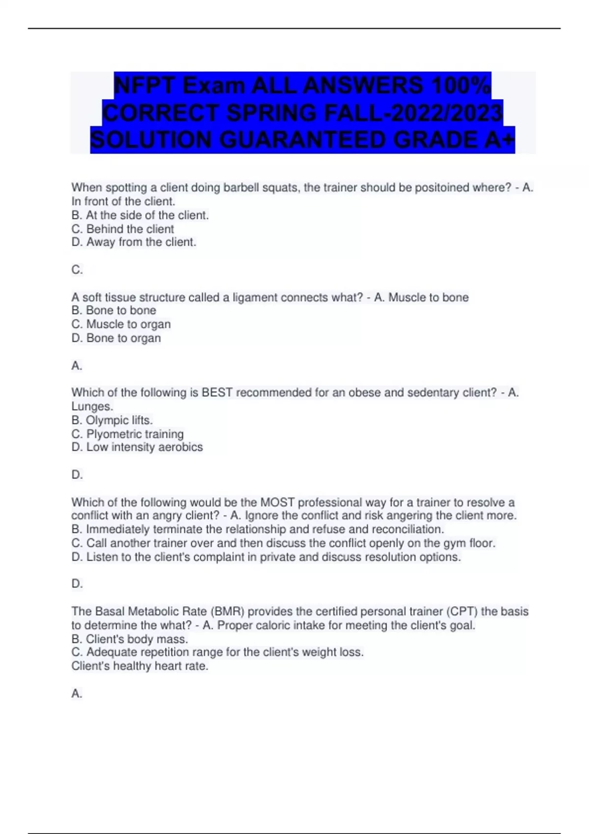 NFPT Exam ALL ANSWERS 100% CORRECT SPRING FALL-2022/2023 SOLUTION ...