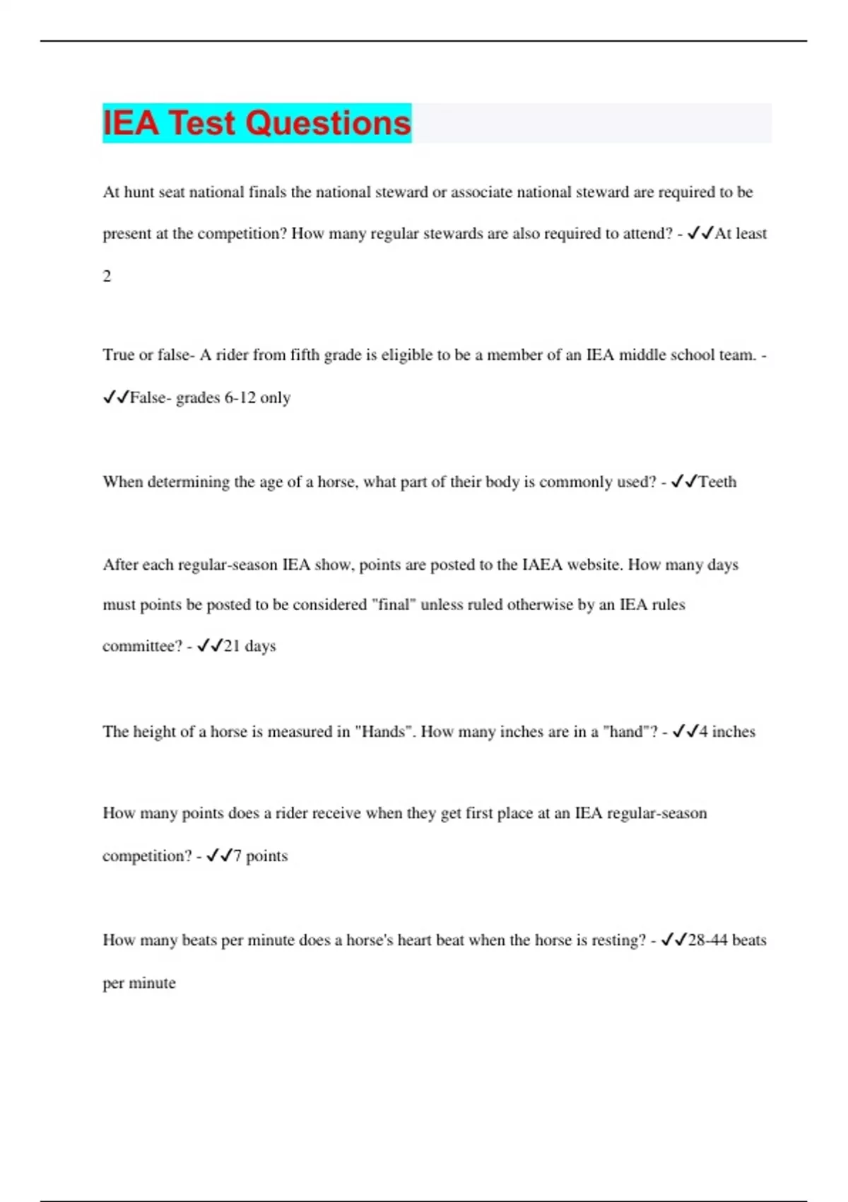 IEA Test Questions |Questions with 100% Correct Answers | Updated ...
