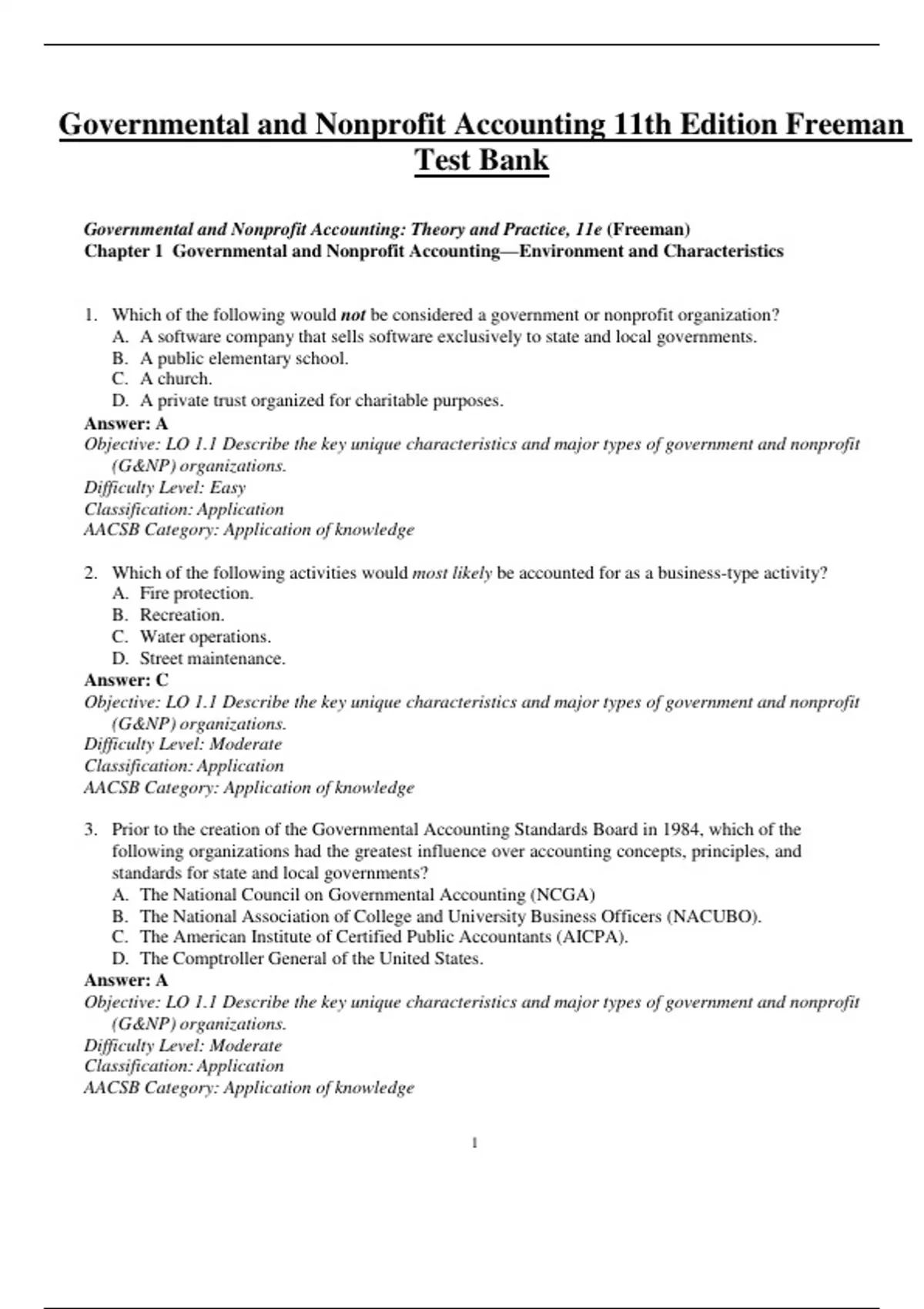 Test Bank for Governmental and Nonprofit Accounting 11th Edition ...
