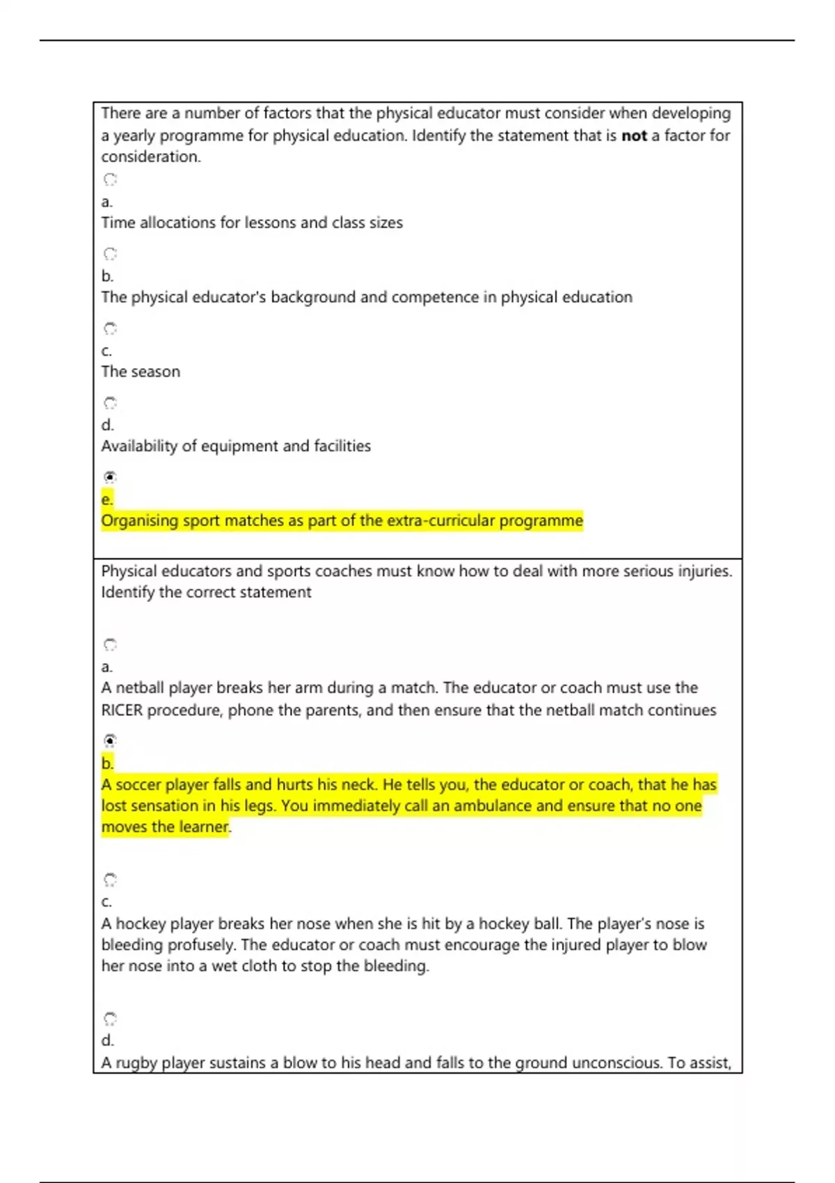 PES 3701 Assignment 2 Multiple choice - Physical Education And Sports ...