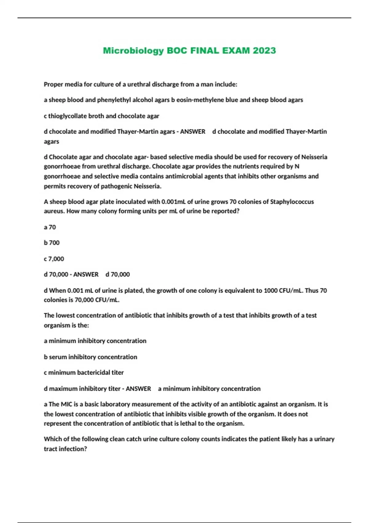 Microbiology BOC FINAL EXAM 2023 - Microbiology BOC - Stuvia US
