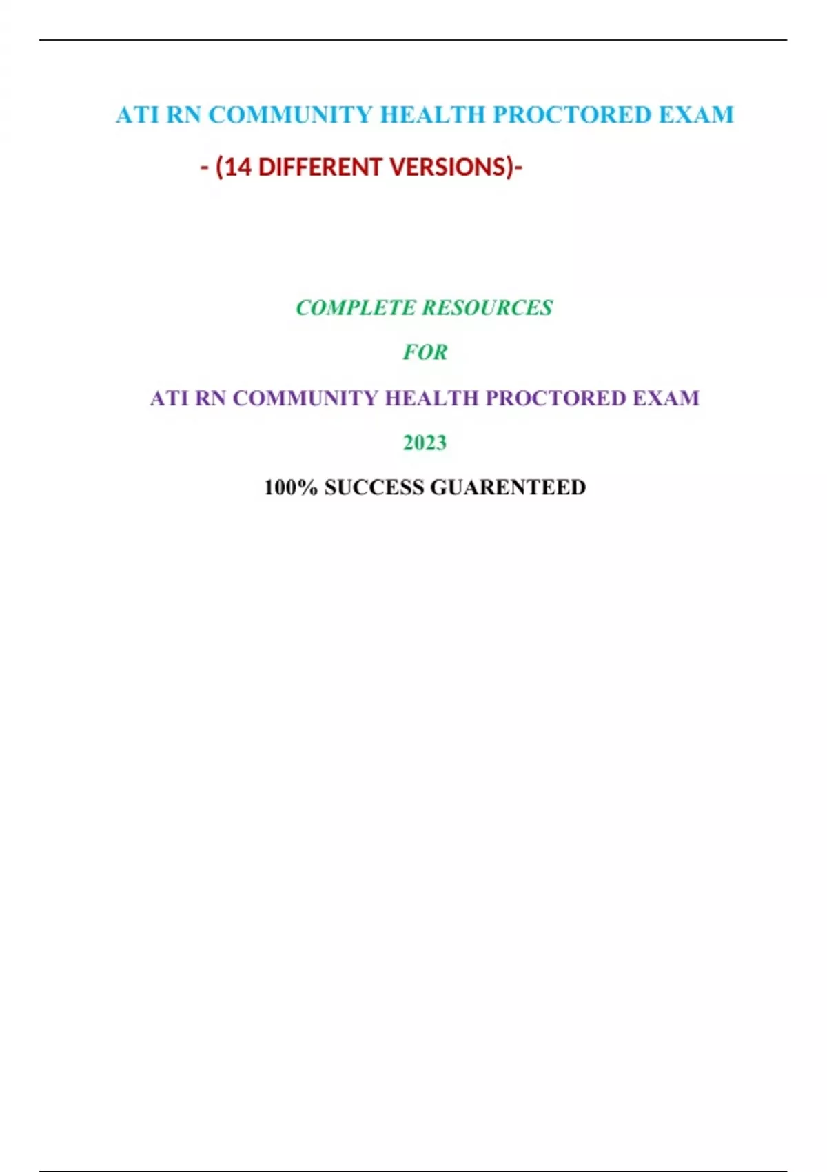 ATI RN PROCTORED EXAMS(MULTIPLE VERSIONS)-2023 - Stuvia US
