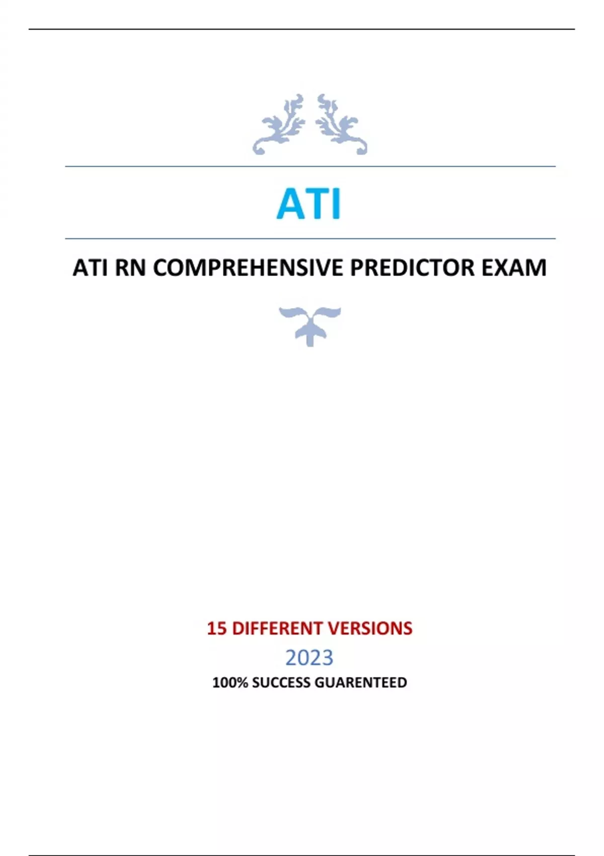 ATI RN COMPREHENSIVE PREDICTOR EXAM ( NEW 2023,15 VERSIONS) / RN ...