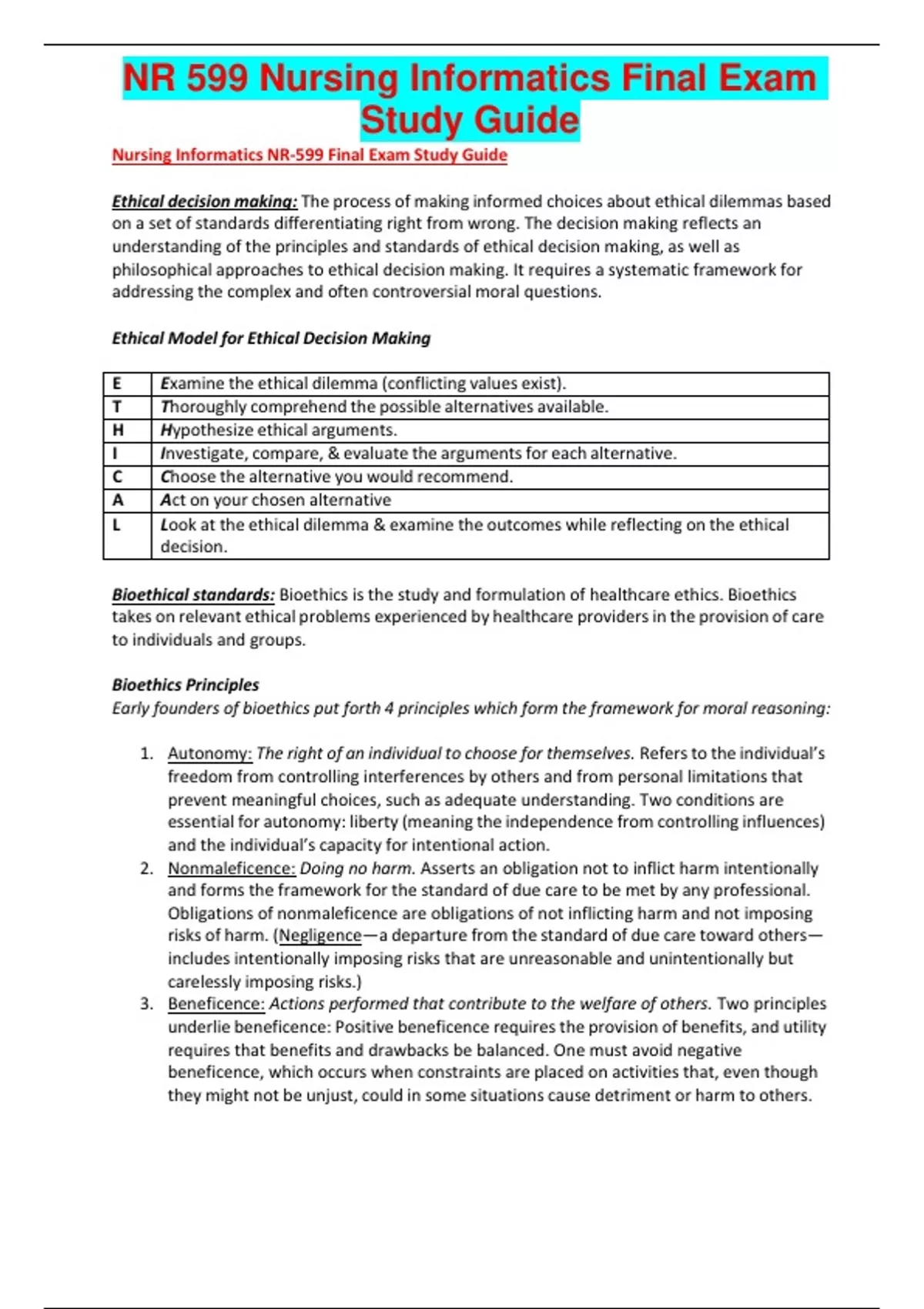 NR 599 Nursing Informatics Final Exam Study Guide VERY INFORMATIVE AND ...