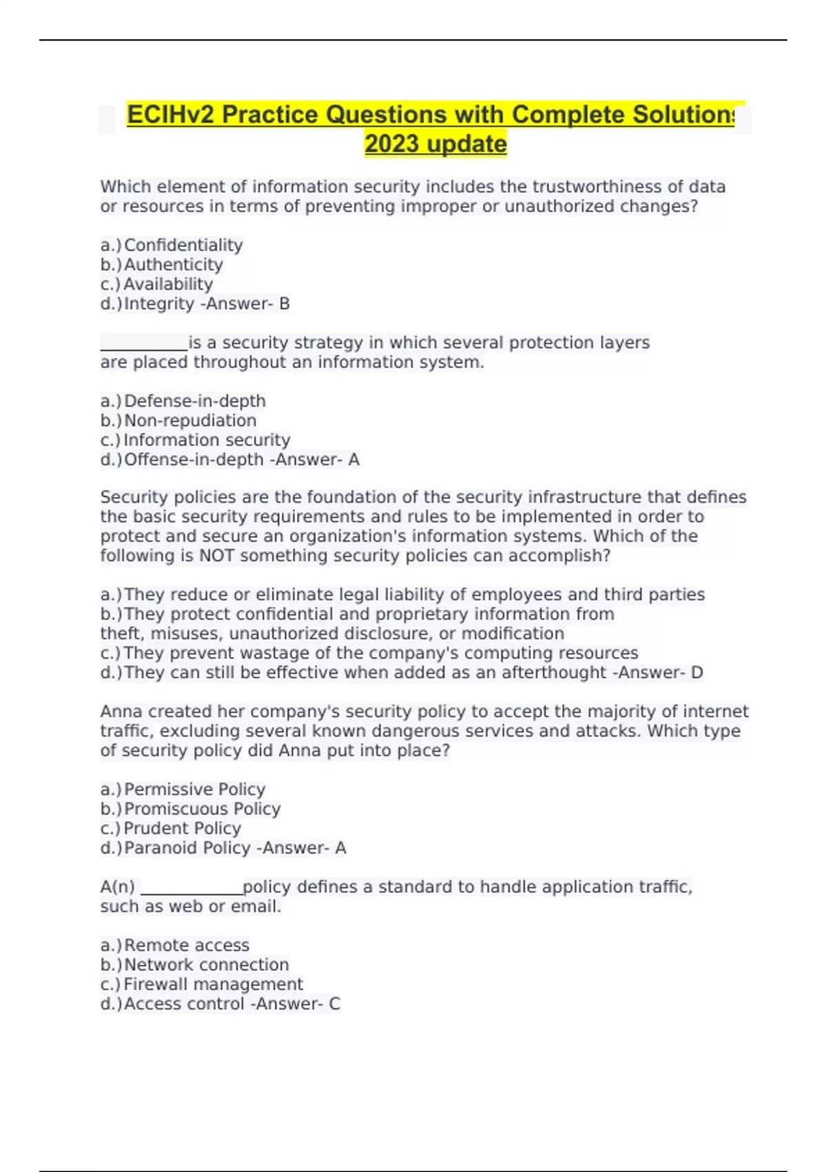 ECIHv2 Practice Questions with Complete Solutions 2023 update - ECIHv2 - Stuvia US