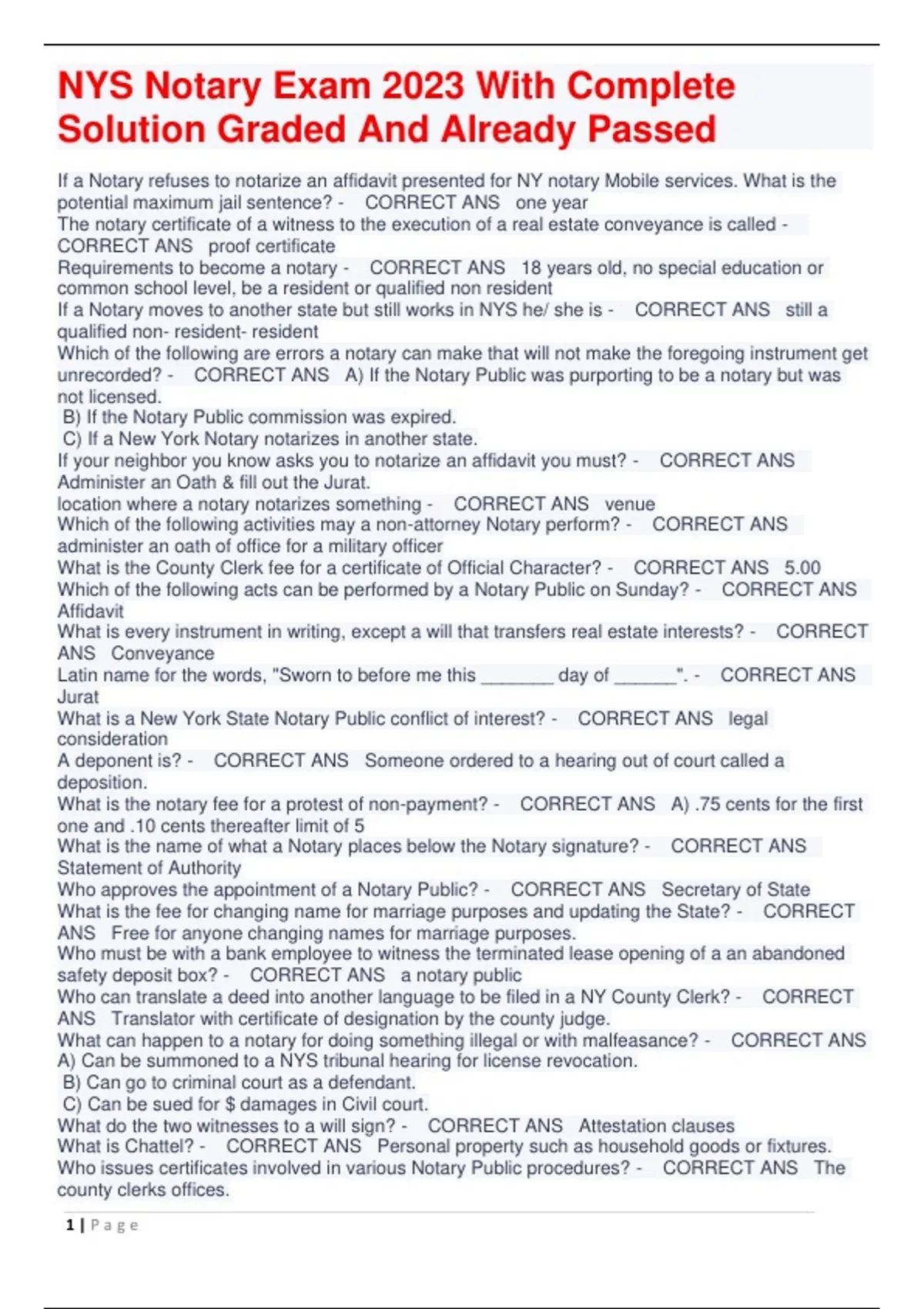 NYS Notary Exam 2023 With Complete Solution Graded And Already Passed ...