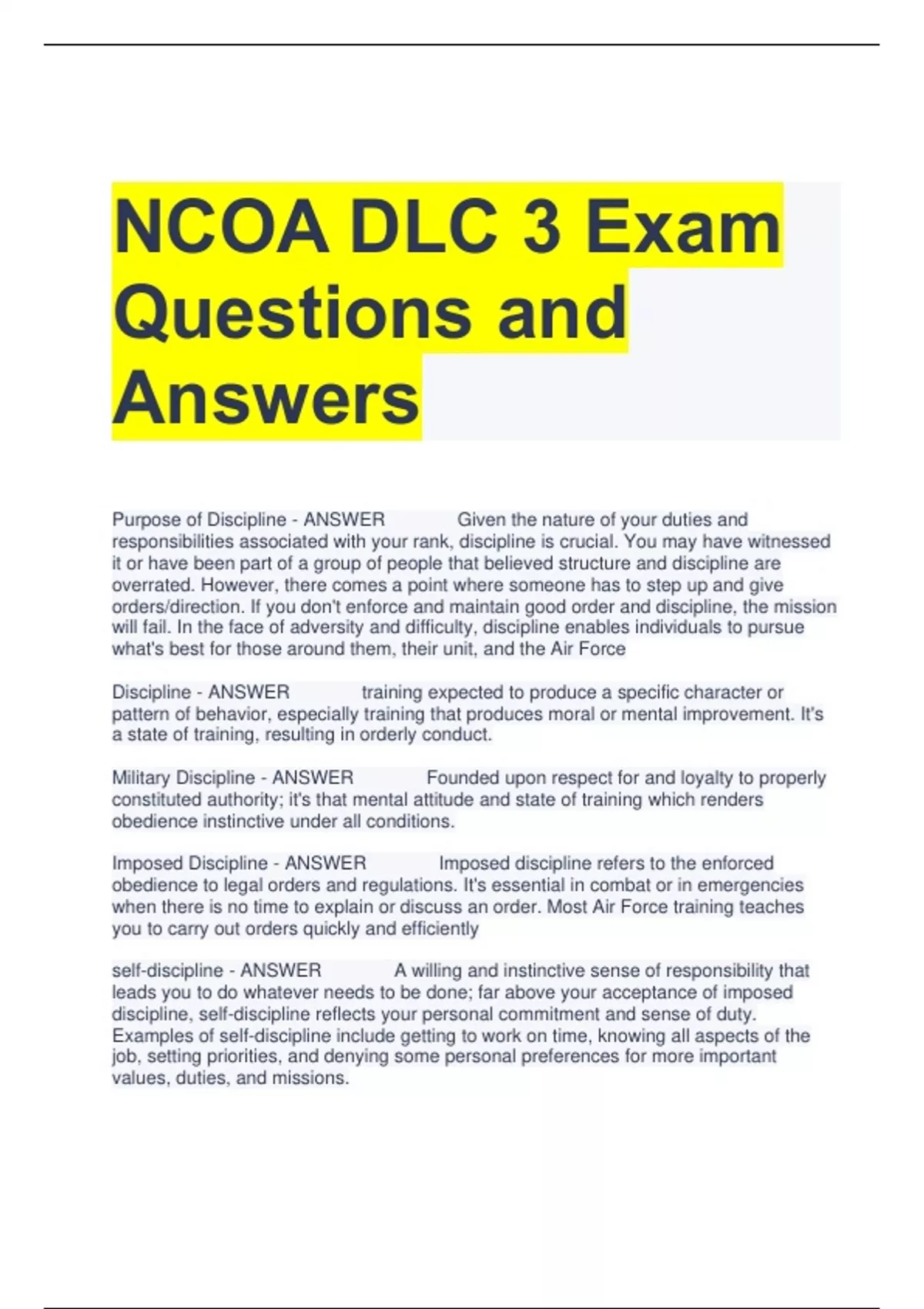 NCOA DLC 3 Exam Questions and Answers - NCOA - Stuvia US