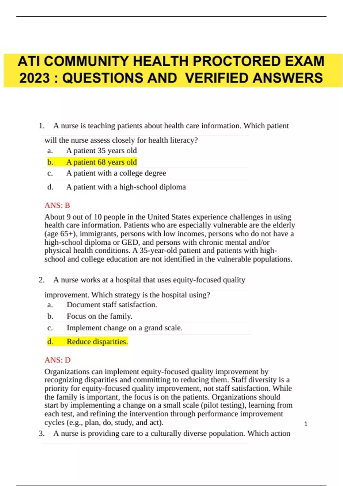 Ati Community Health Proctored Exam