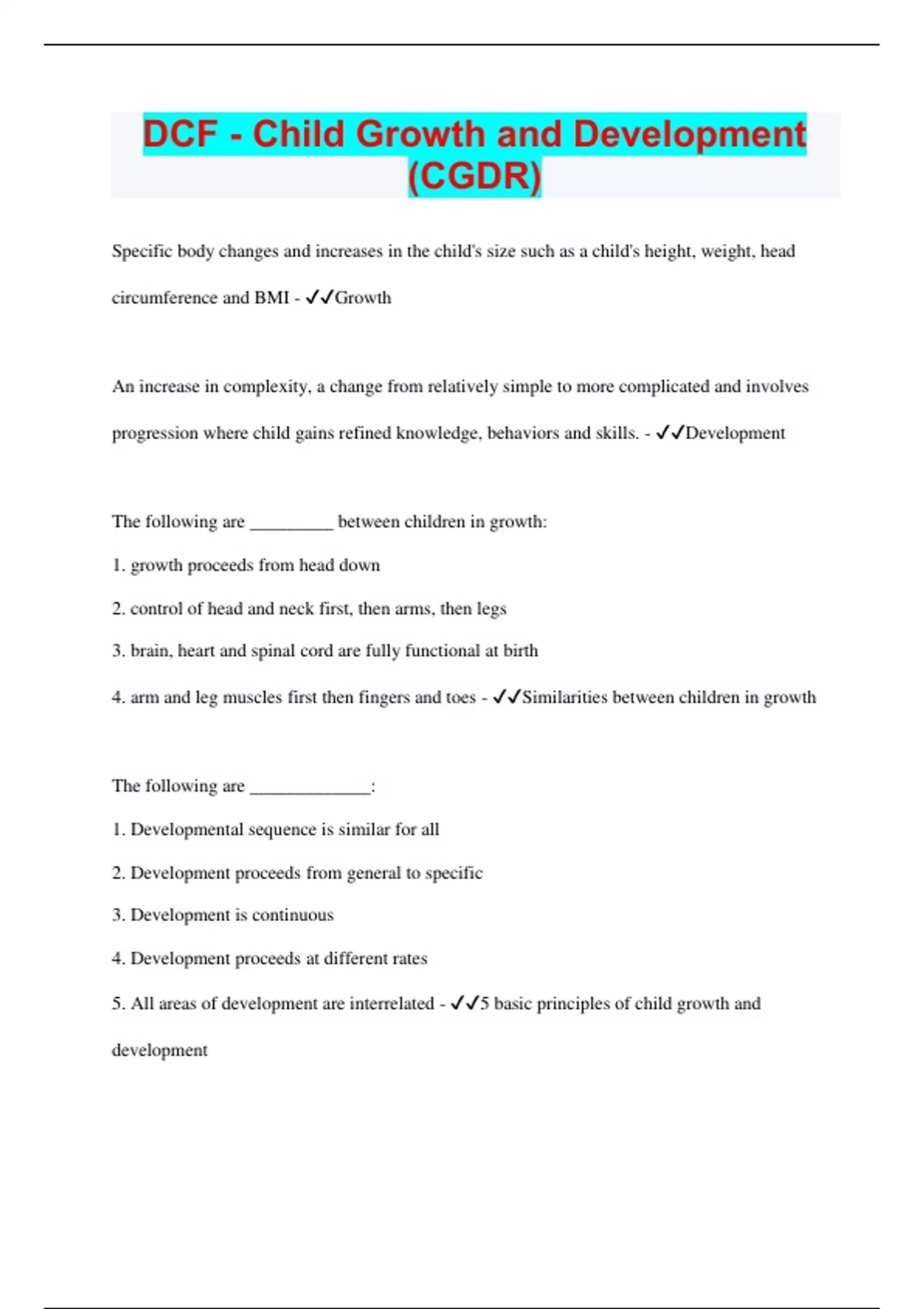 DCF - Child Growth and Development (CGDR) | 50 Questions with 100% ...