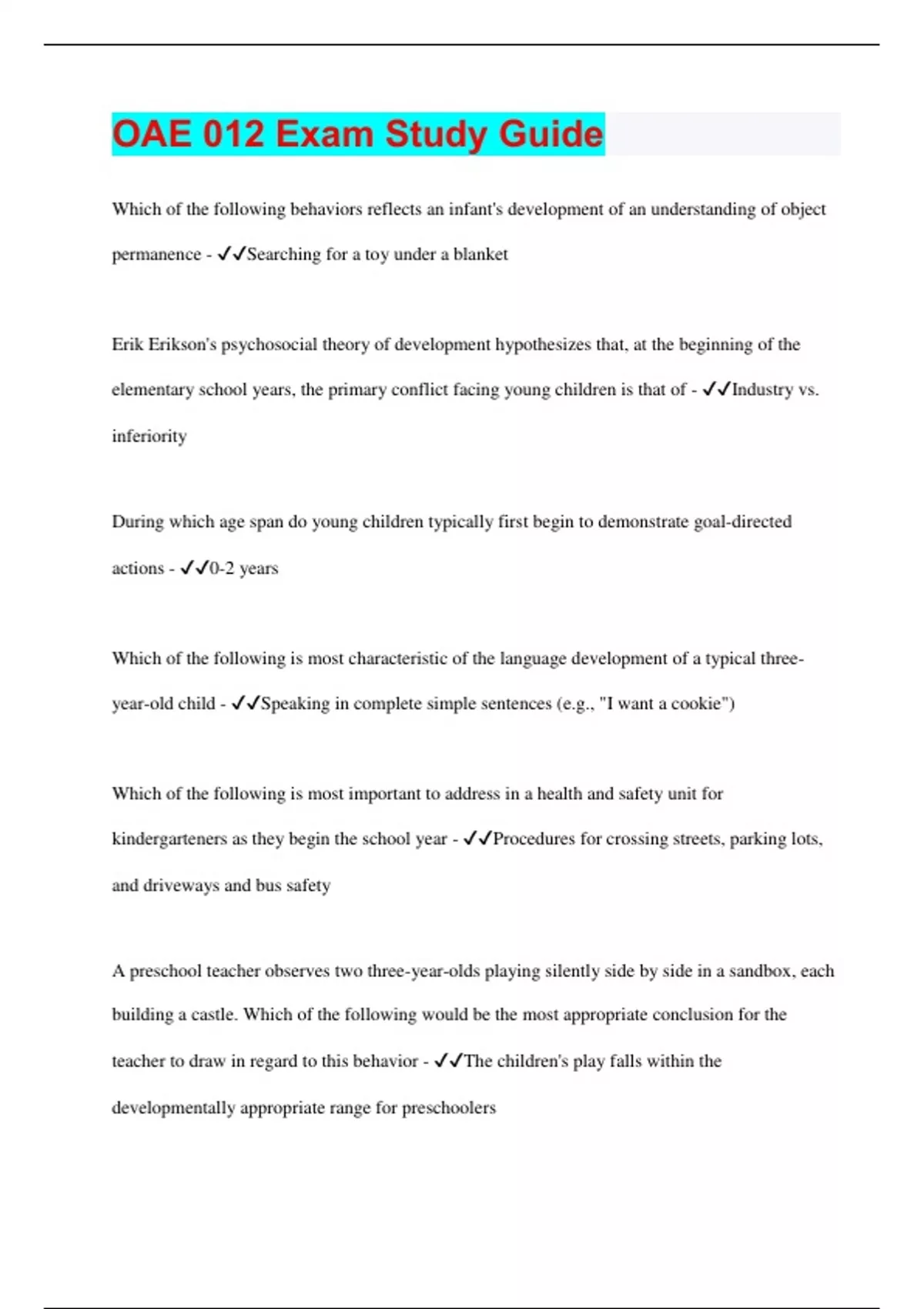 OAE 012 Exam Study Guide | 120 Questions with 100% Correct Answers ...