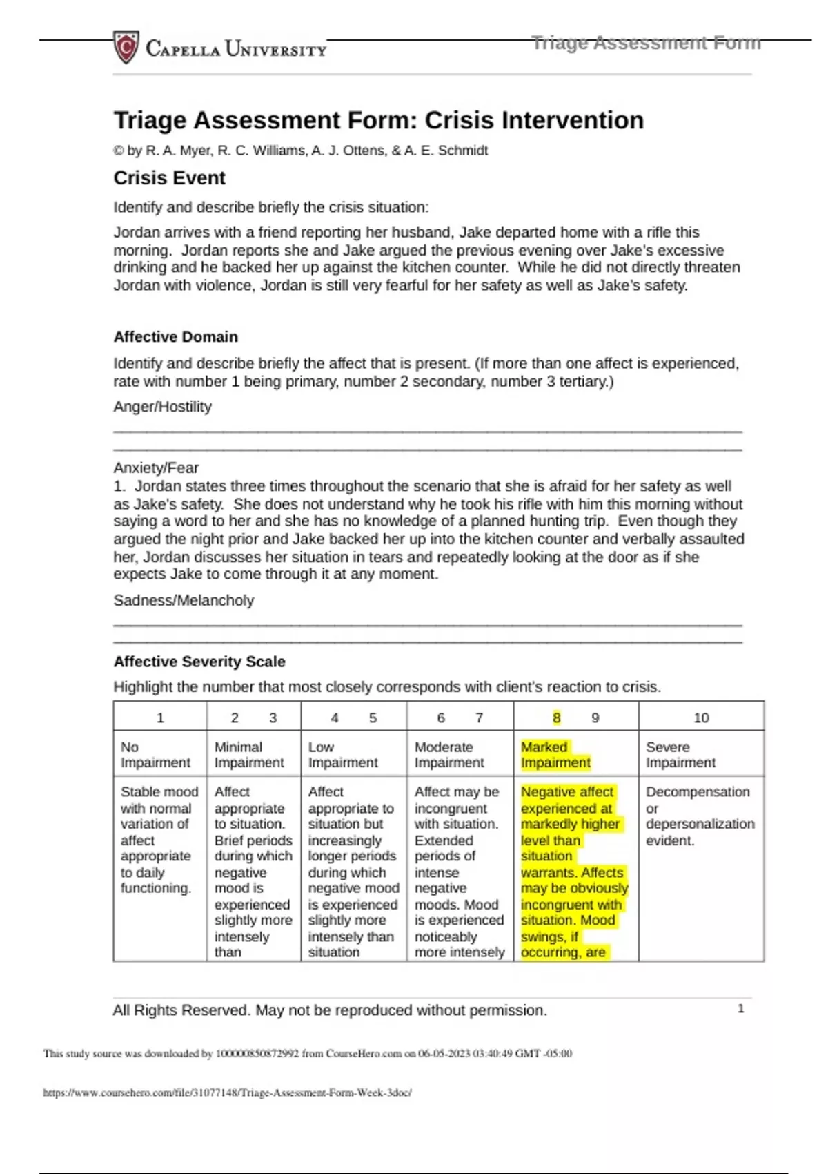 COUN 5238 Triage Assessment Form: Crisis Intervention - COUN 5238 ...