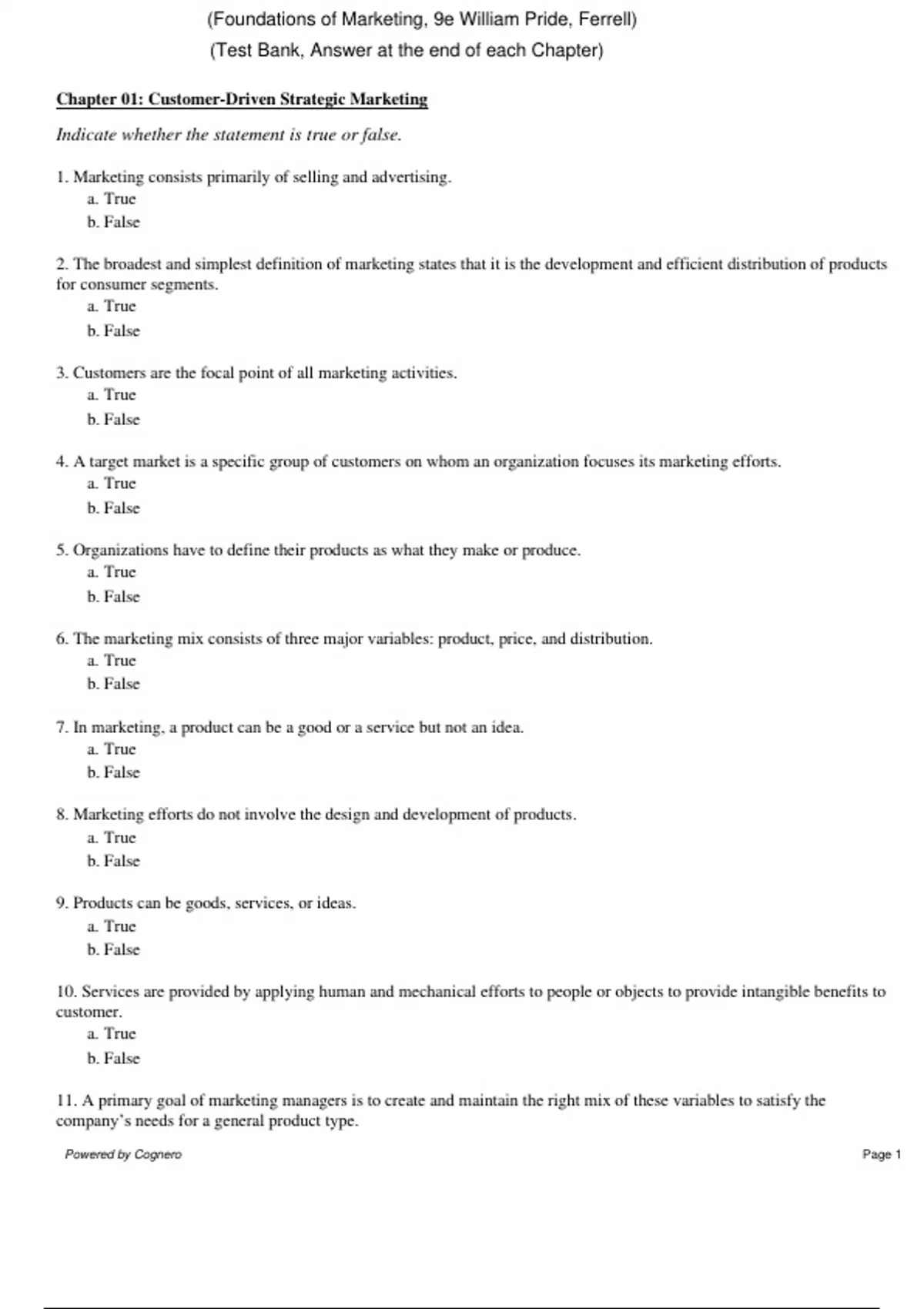 Foundations of Marketing 9th Edition By William Pride, Ferrell (Test ...