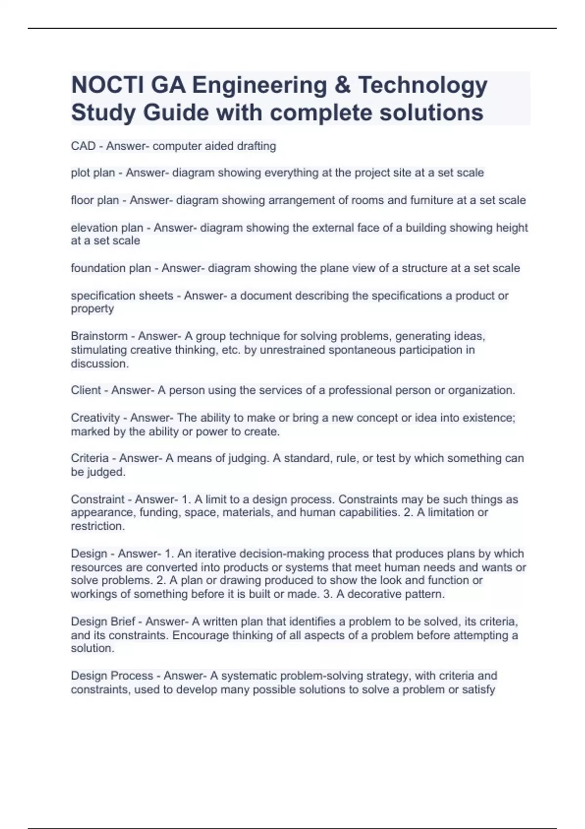 NOCTI GA Engineering & Technology Study Guide with complete solutions ...