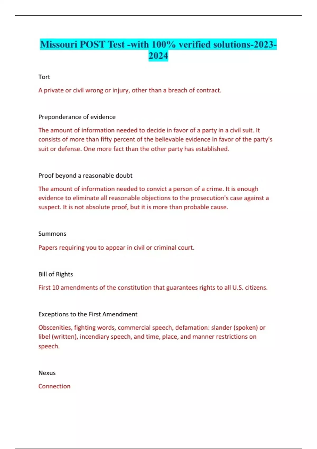 Missouri POST Test -with 100% verified solutions- - Missouri life ...