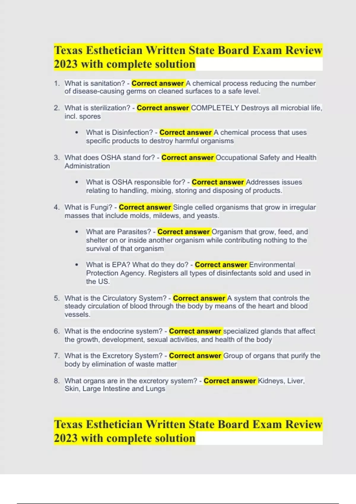 Texas Esthetician Written State Board Exam Review 2023 with complete ...