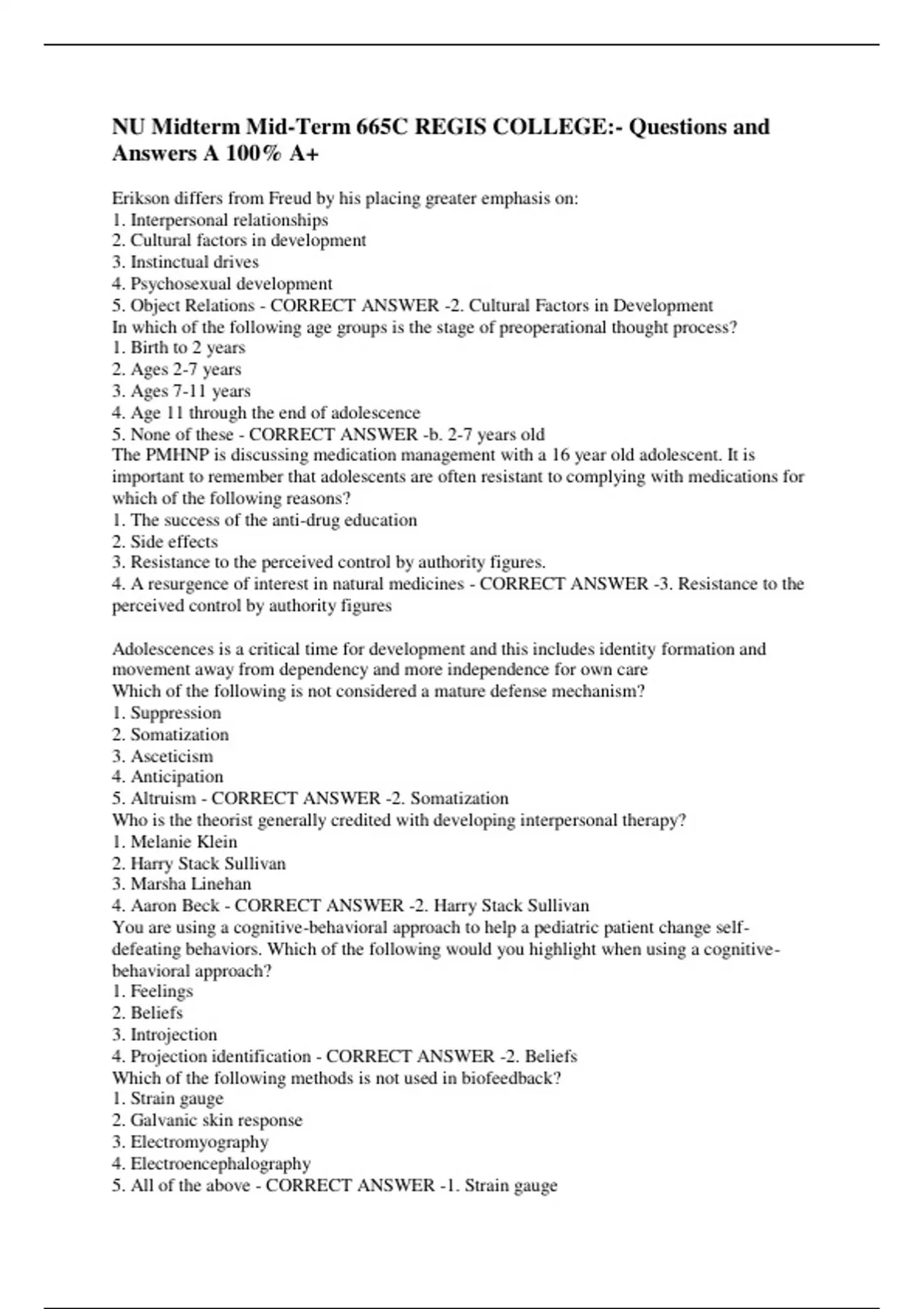 NU Midterm Mid-Term 665C REGIS COLLEGE:- Questions and Answers A 100% ...