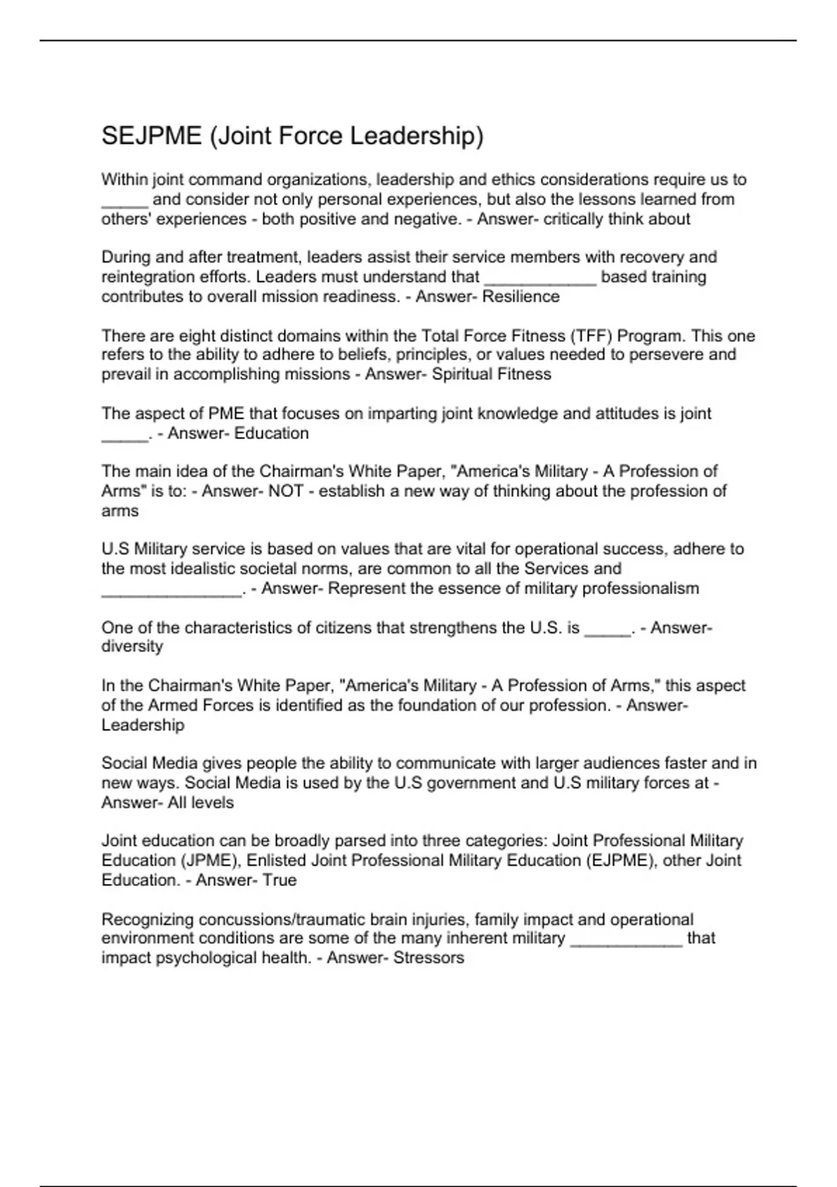 SEJPME (Joint Force Leadership) - SEJPME - Stuvia US