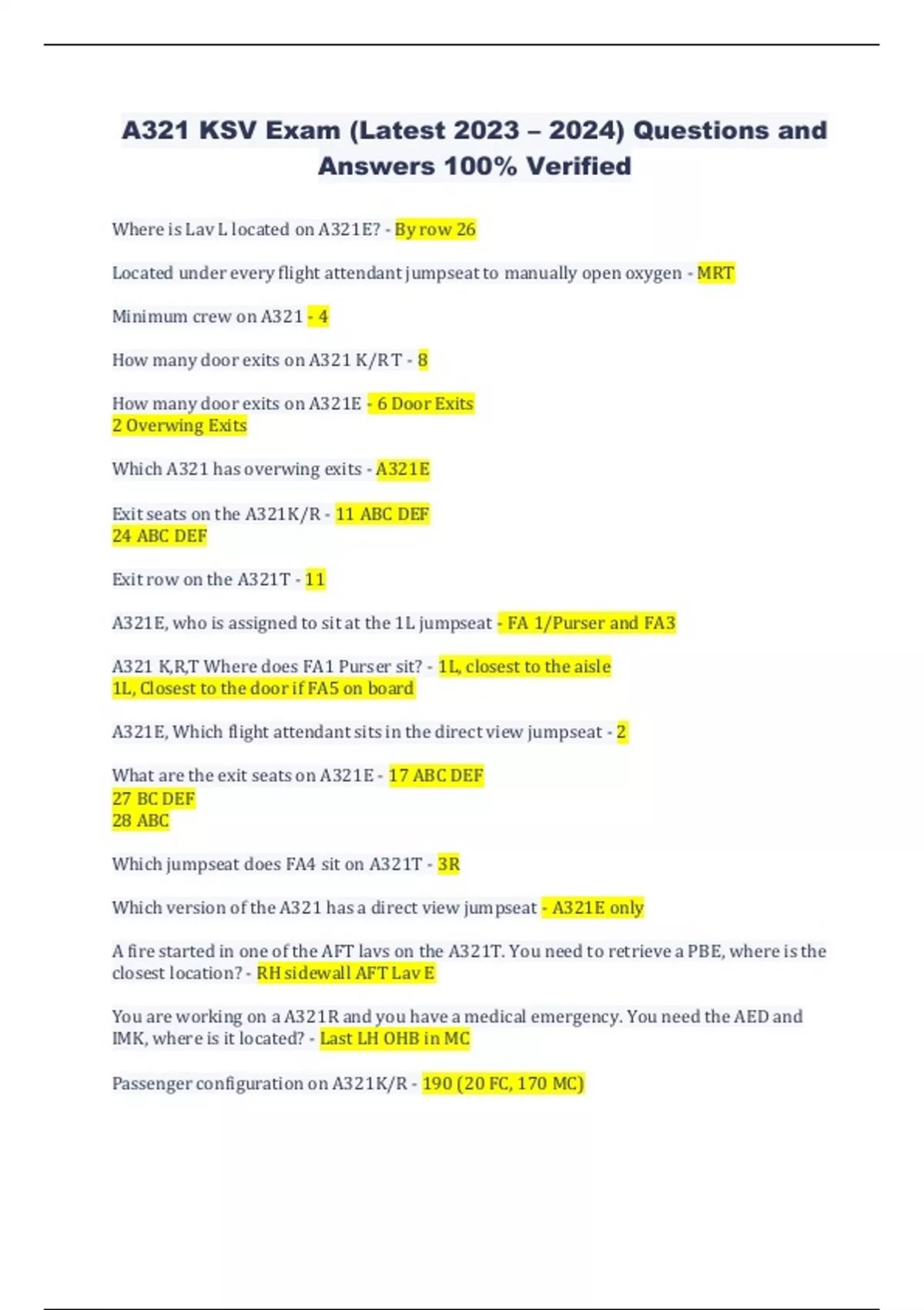 A321 KSV Exam (Latest 2023 – 2024) Questions and Answers 100% Verified ...
