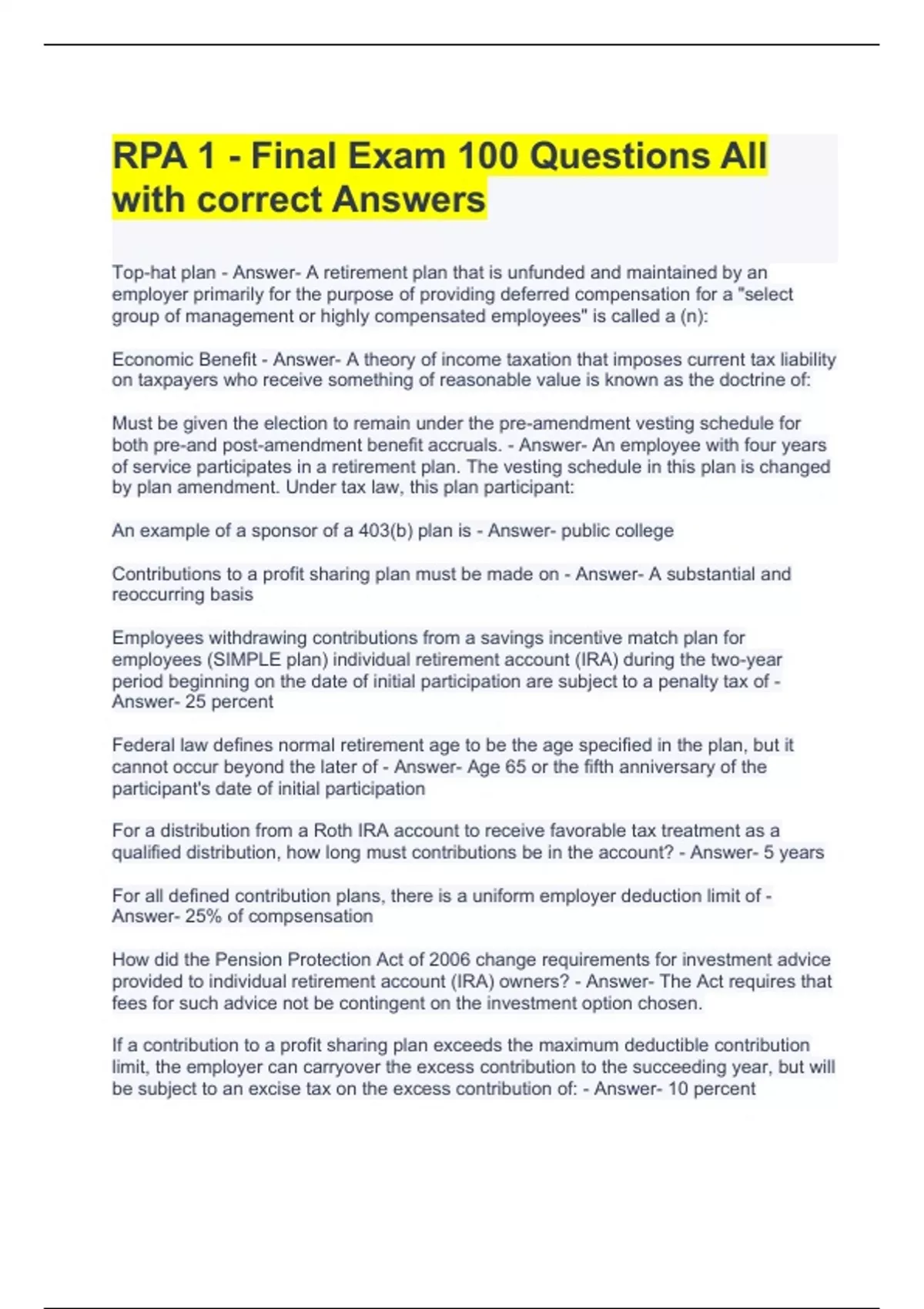 RPA 1 /RPA Exam Bundle - Stuvia US